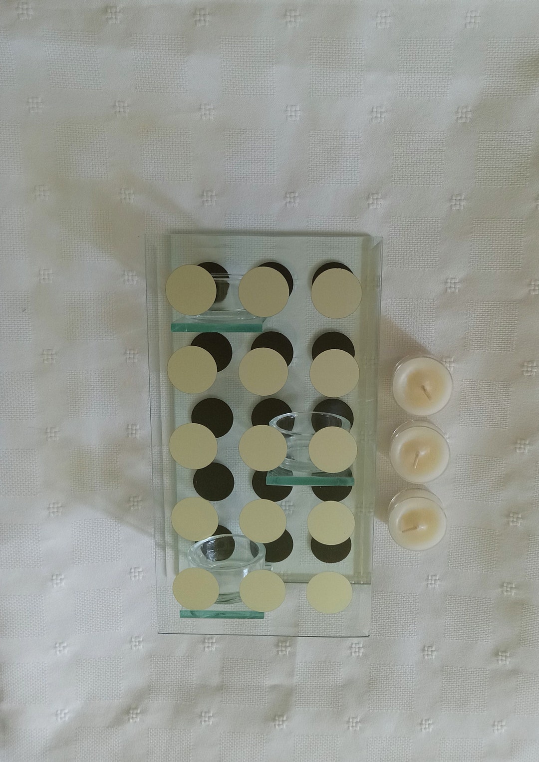 Vintage 3 Teir Mirrored Tea Light Holders Between 2 Pieces of Beveled ...