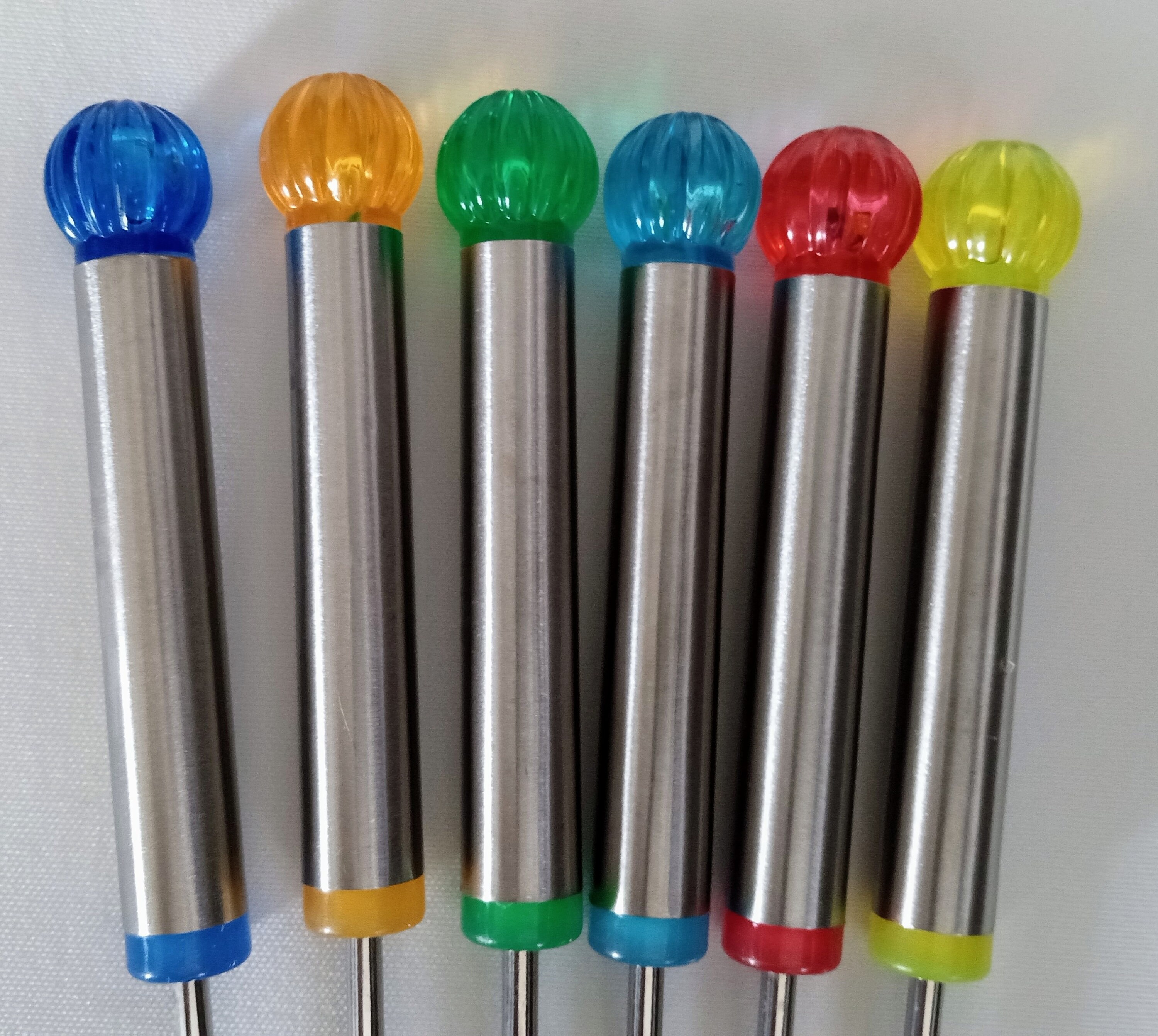 6 Hoffritz 1932-1996 Stainless Steel Fondue Forks in 6 Different Colors ...