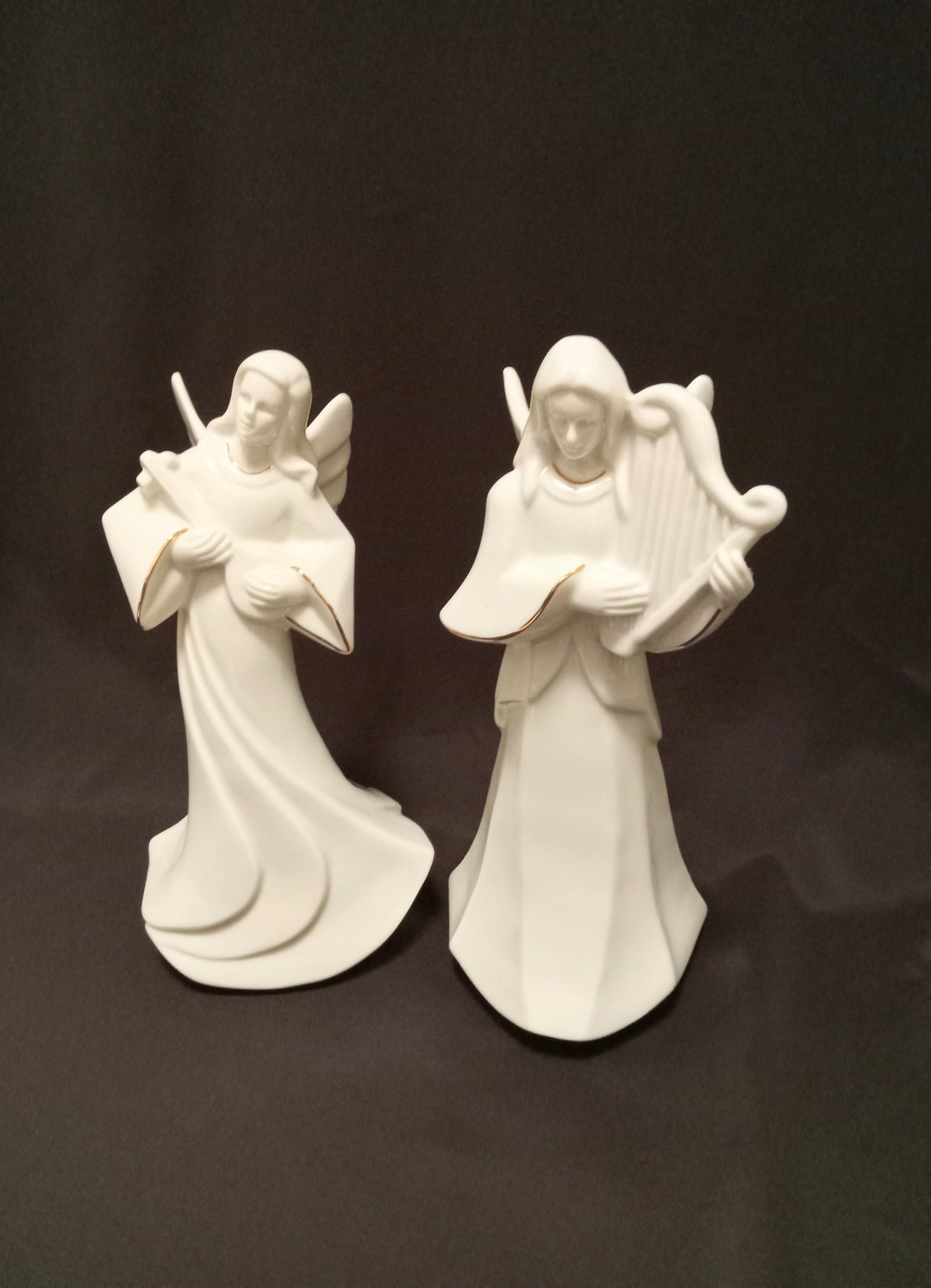 2 Mikasa holy Night Nativity Large Angels. One Playing A Harp and One ...