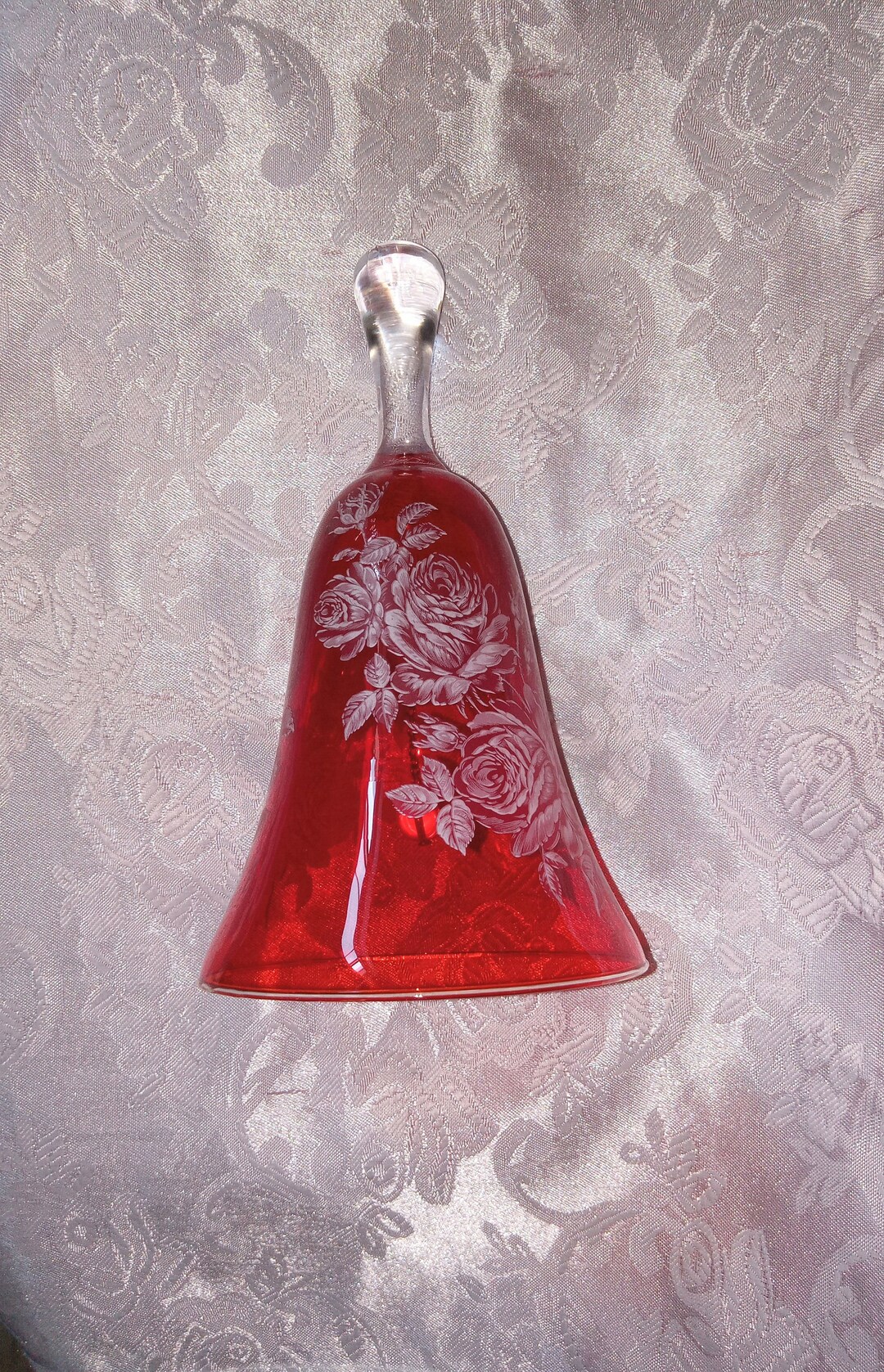 Italian Ruby Red Blown Glass Bell With Hand Painted White Roses. 2 ...