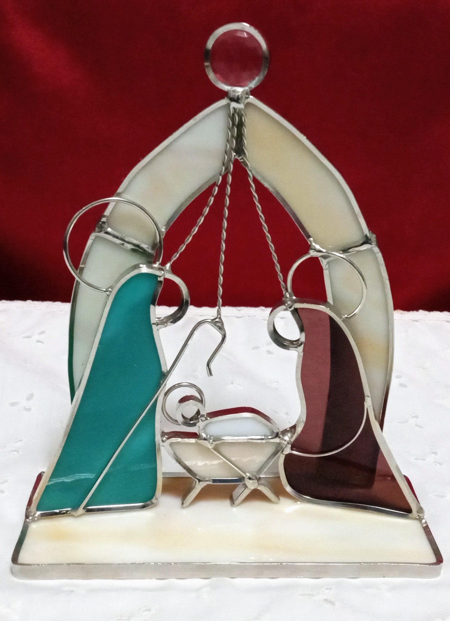 Stain Glass Nativity Scene Light Catcher. Outlined in Silver With A ...