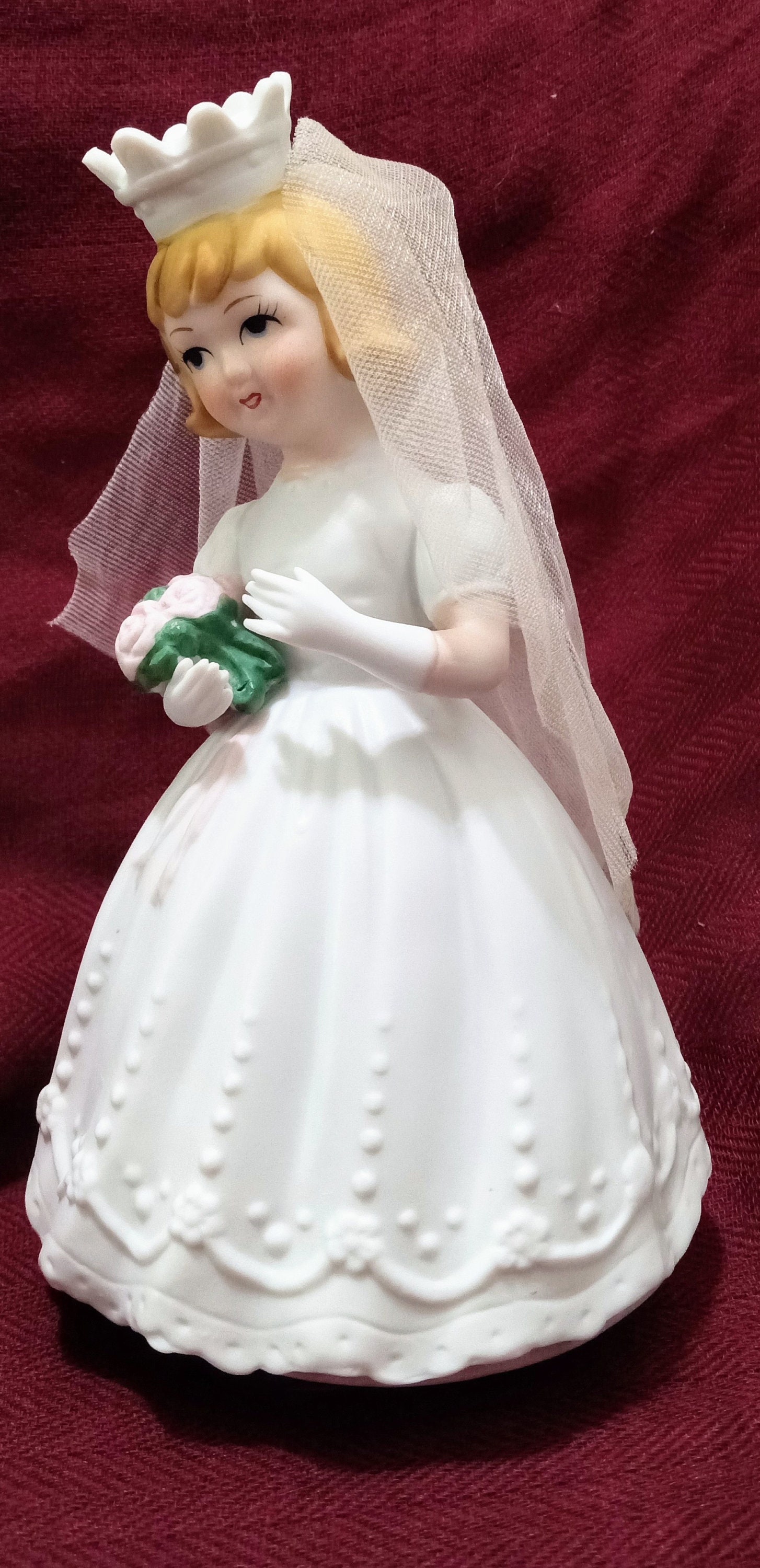 1970's, Rare Schmid, Beautiful Bisque Bride Music Box. She Plays the ...