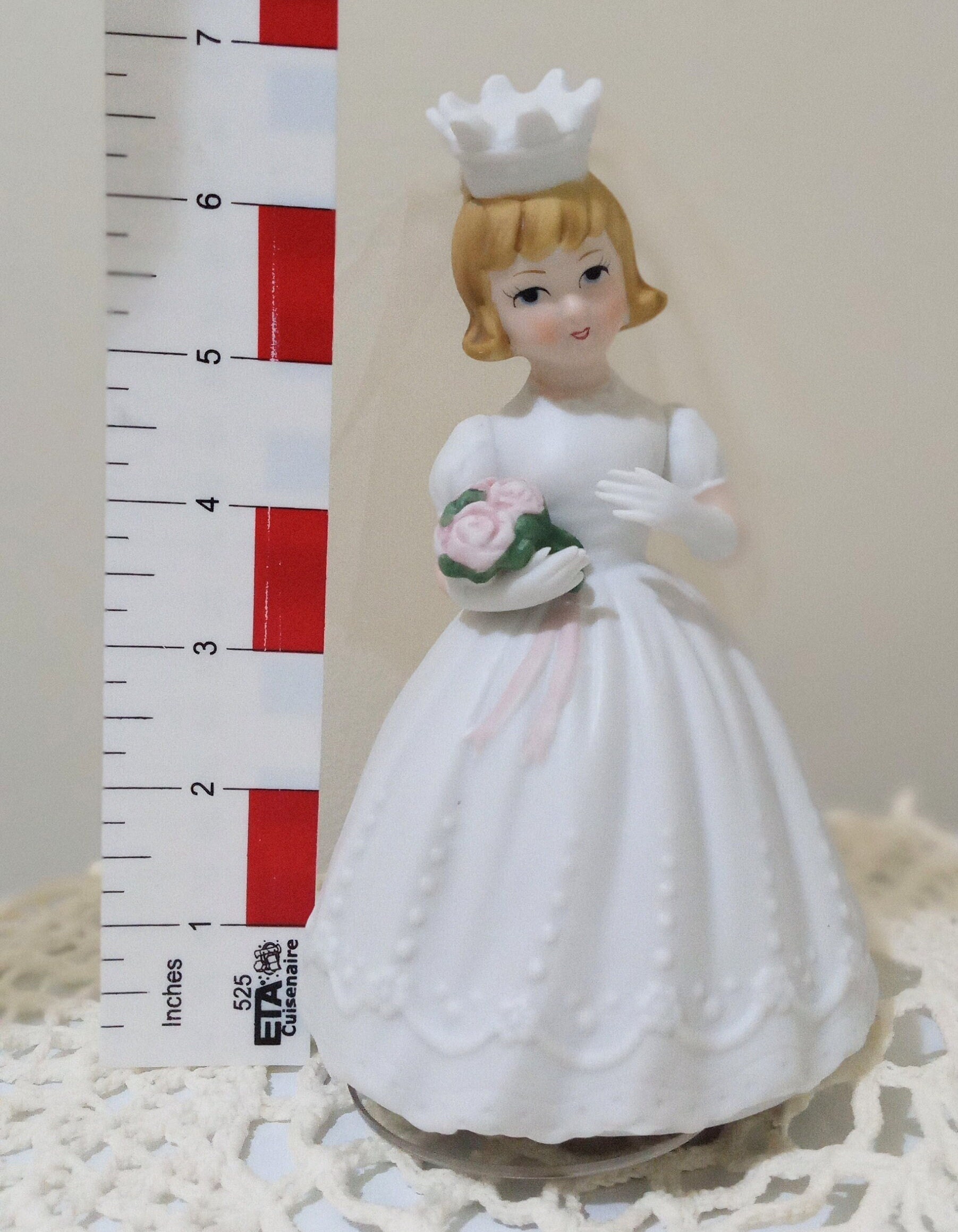 1970's, Rare Schmid, Beautiful Bisque Bride Music Box. She Plays the ...