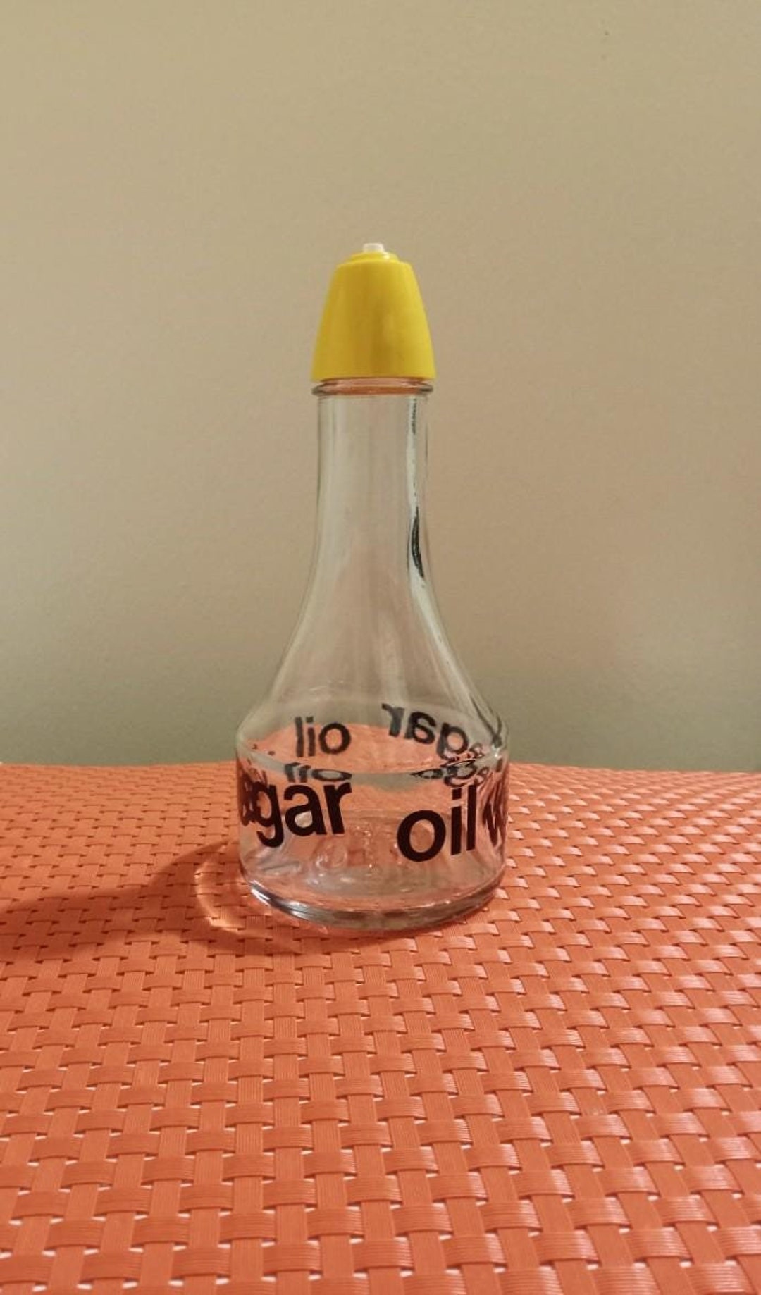 Vintage Gemco Company Clear Glass Vinegar and Oil Bottle With A White ...