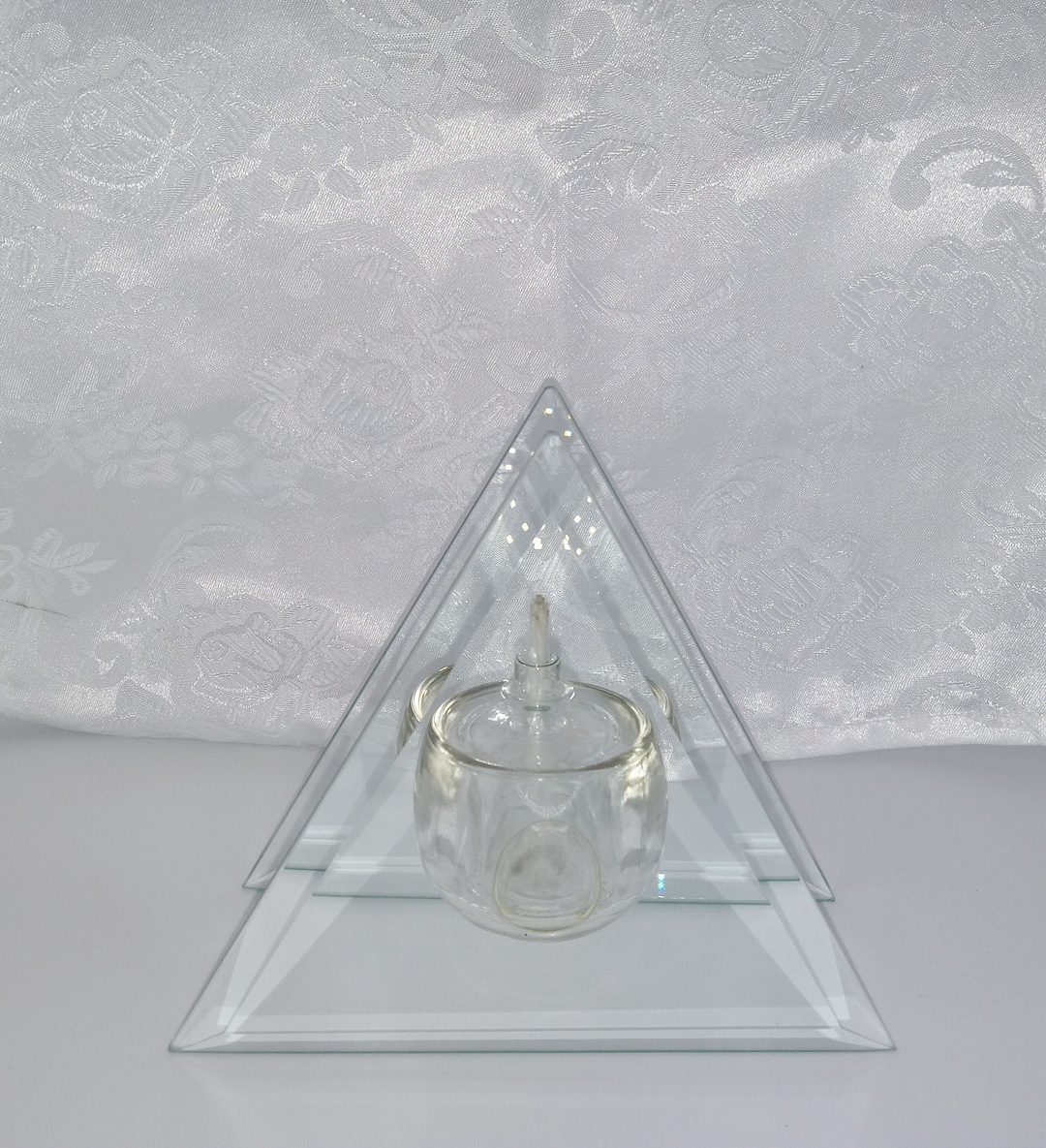 Beautiful Lamplight Oil Lamp. Double Triangle, Beveled Glass With ...