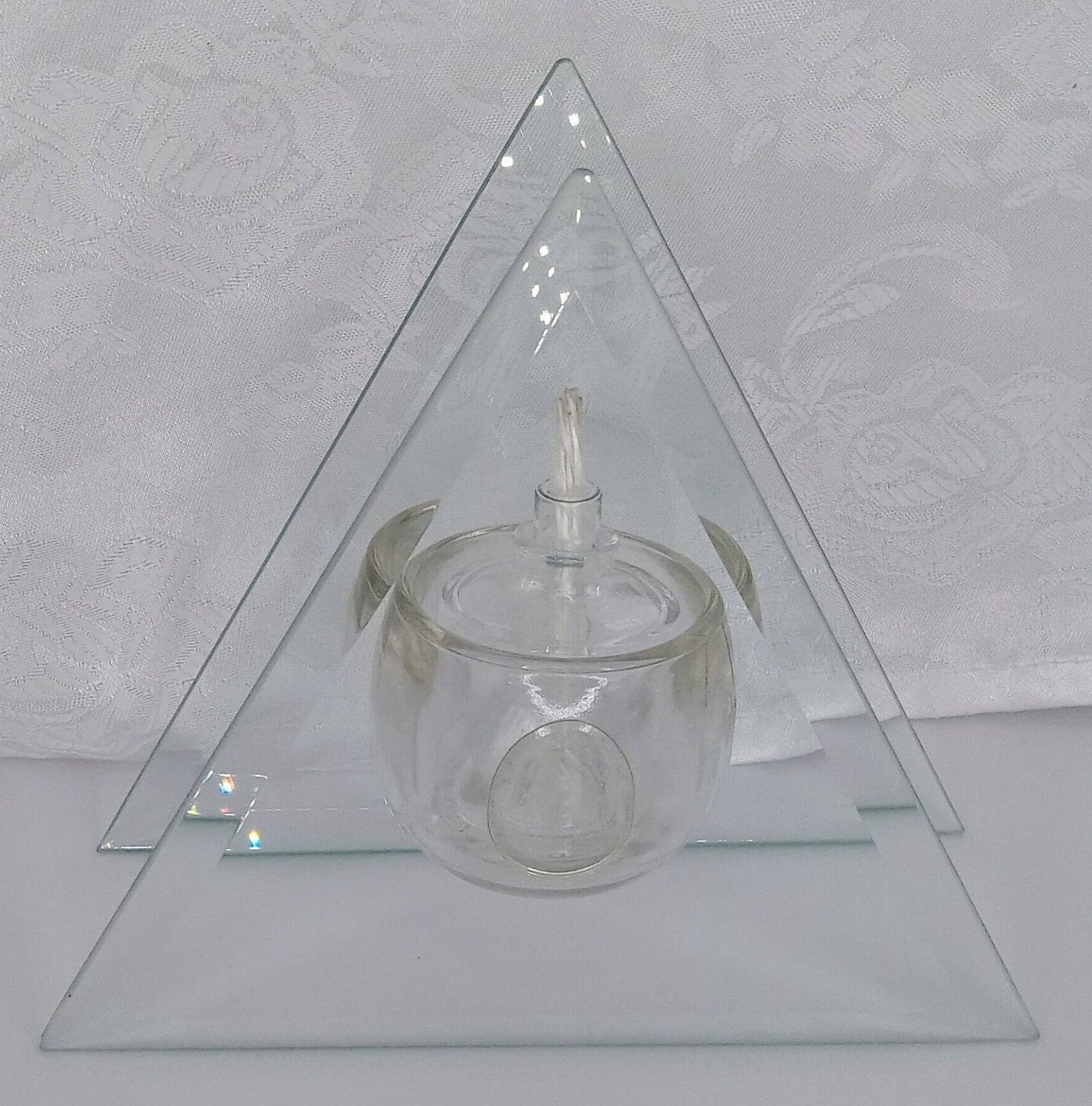 Beautiful Lamplight Oil Lamp. Double Triangle, Beveled Glass With ...