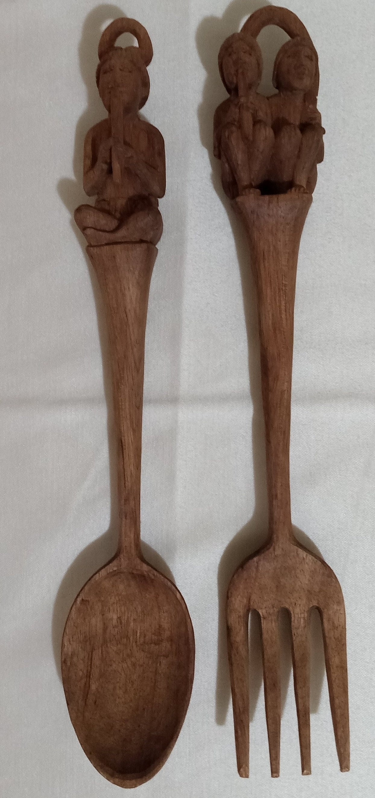 Rare, Hand Carved Wood Spoon and Fork. Tribal People Playing Music - Etsy