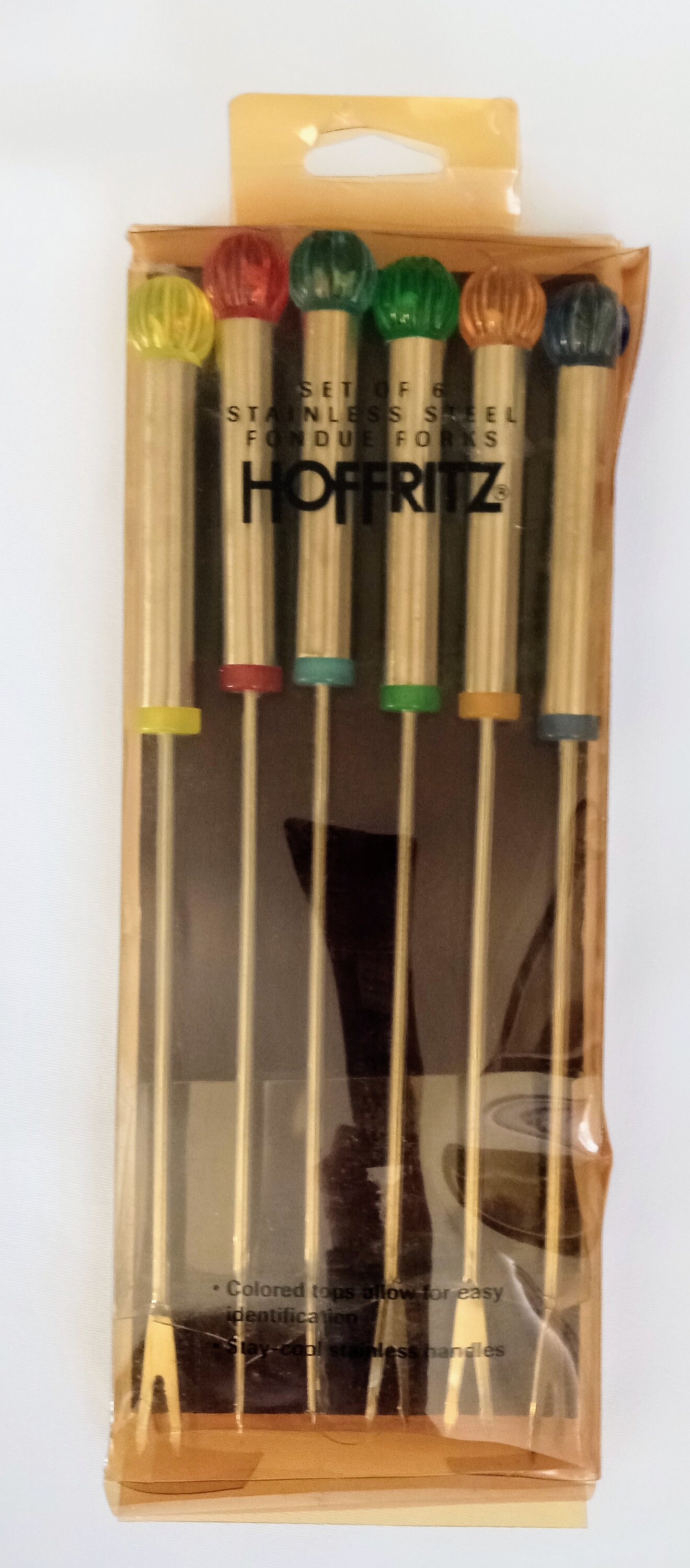 6 Hoffritz 1932-1996 Stainless Steel Fondue Forks in 6 Different Colors ...