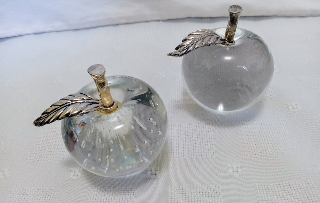 Blown Glass Apples. #1 is Clear With A Sterling Silver Stem and Leaf ...