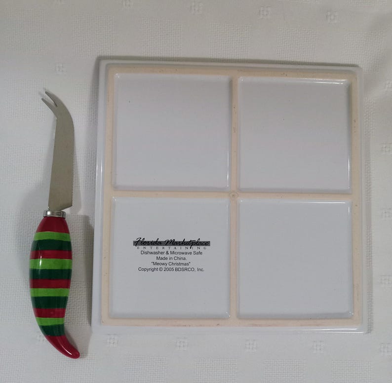 2005 (unused) "meowy Christmas" Cheese Tile Set. 8" X 8" Tile and an 8 ...