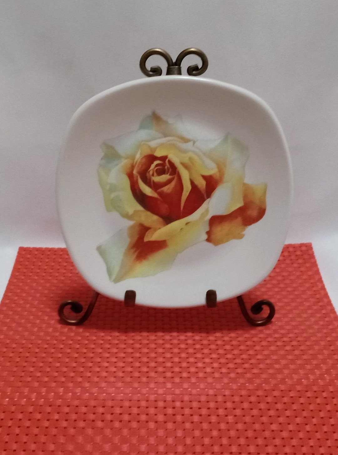 1970's Italian Ceramica Due Torri, Orange and Yellow Rose Plate. Made ...