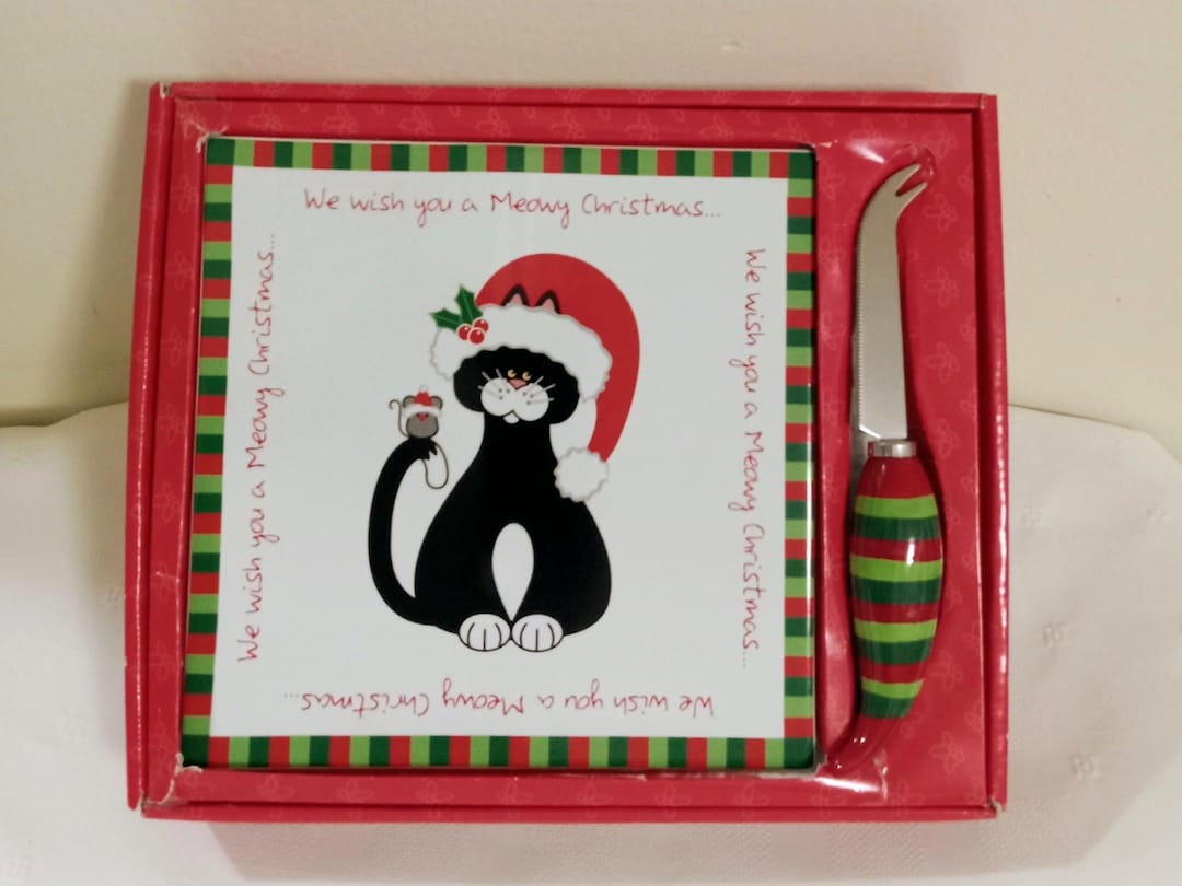 2005 (unused) "meowy Christmas" Cheese Tile Set. 8" X 8" Tile and an 8 ...