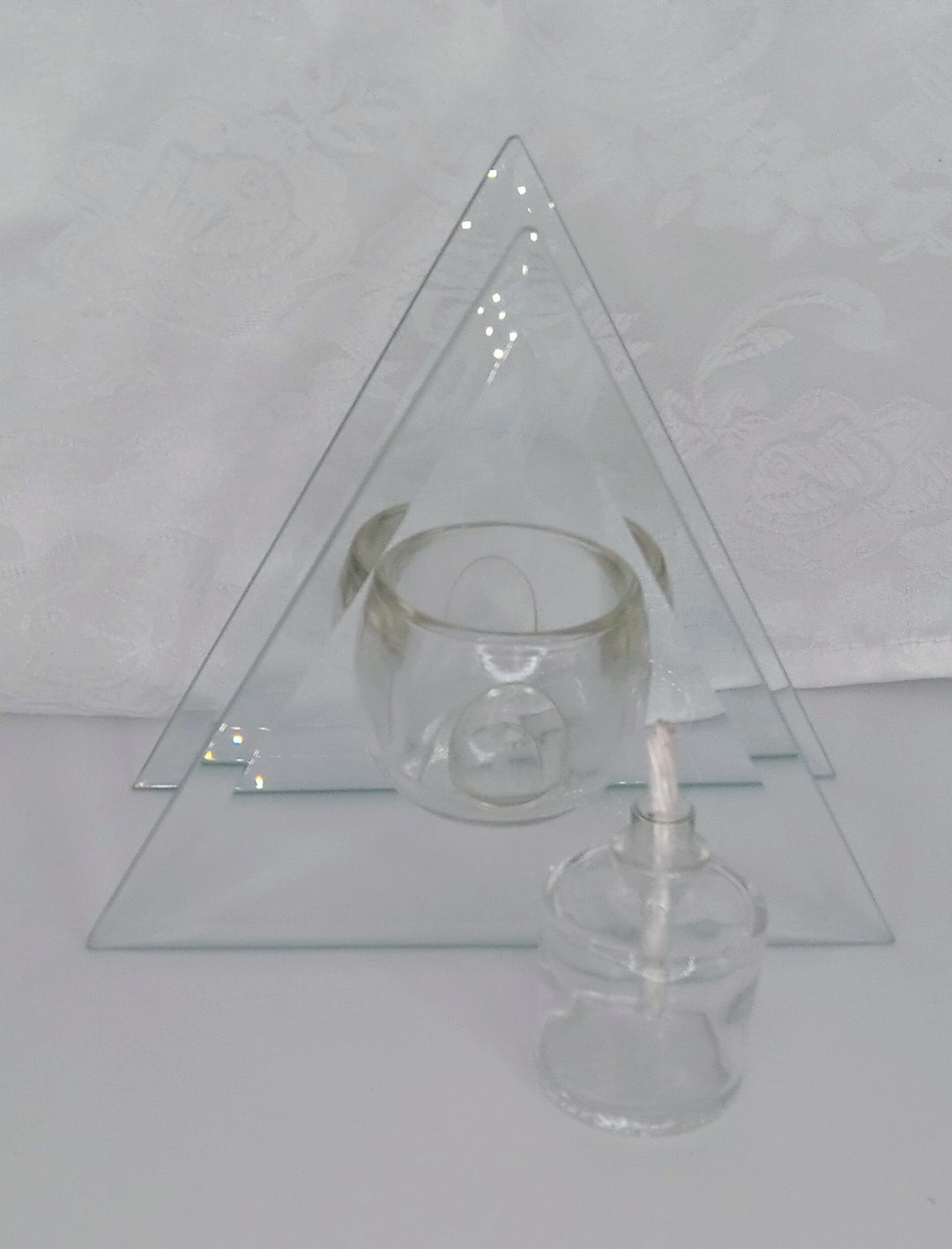 Beautiful Lamplight Oil Lamp. Double Triangle, Beveled Glass With ...