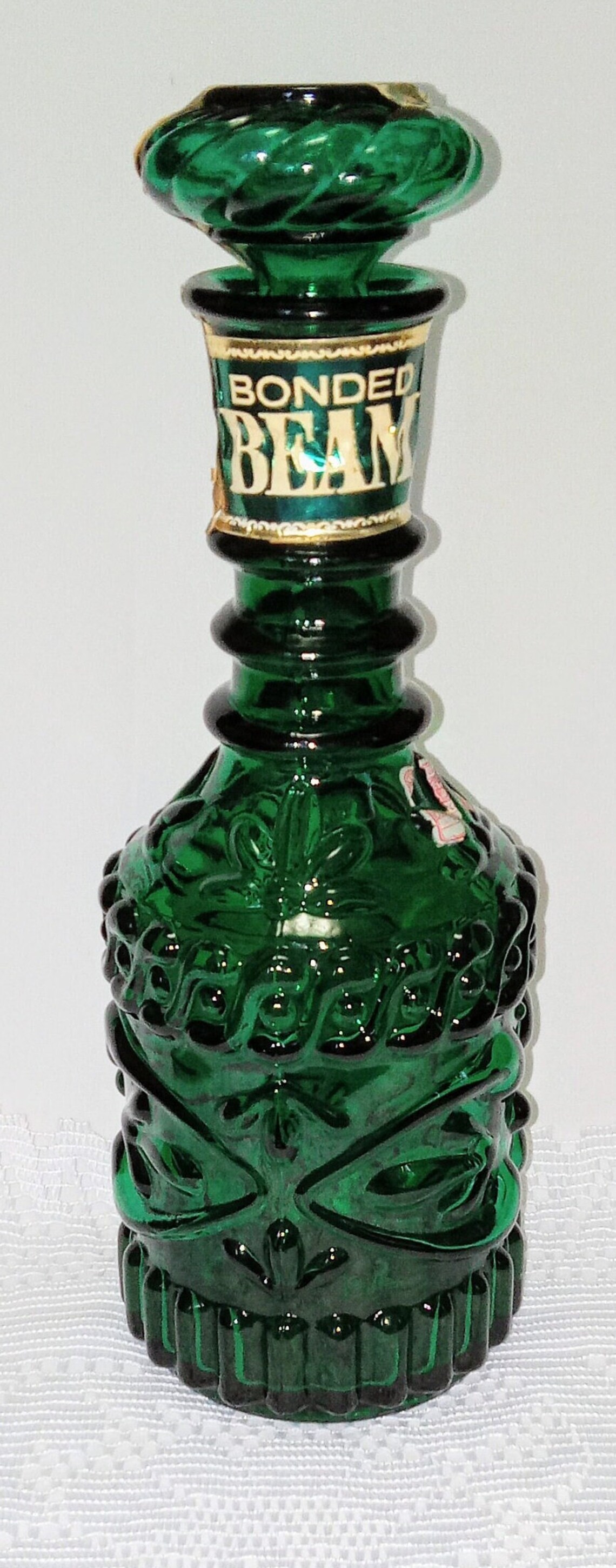 1968, Emerald Green Glass Bonded Beam Decanter. Cork Lined Matching ...