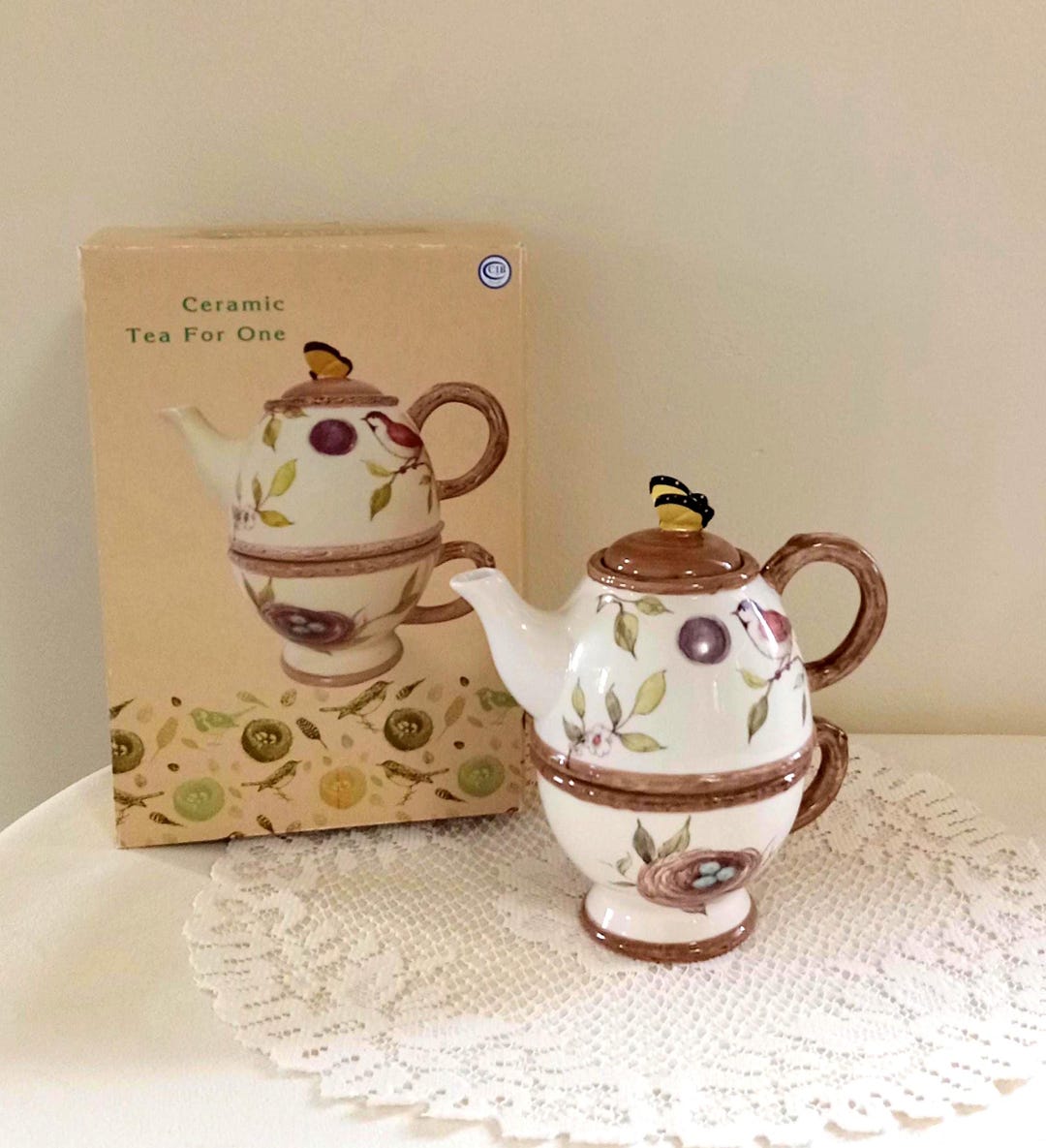 Ceramic "tea for One" Teacup/tea Pot Set With Butterfly Lid ...