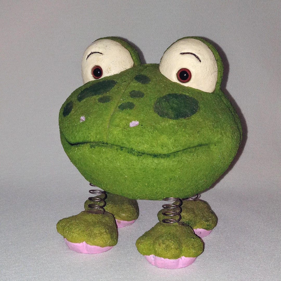 Green Bank, Textured Ceramic Bouncing Frog With Springs for Legs - Etsy