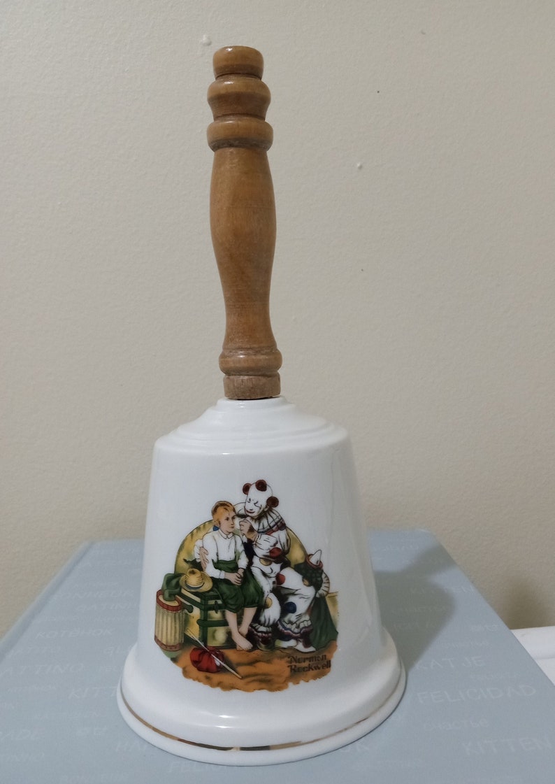1980, Norman Rockwell, 9 Porcelain Bell With Wood Handle. Runaway Boy ...