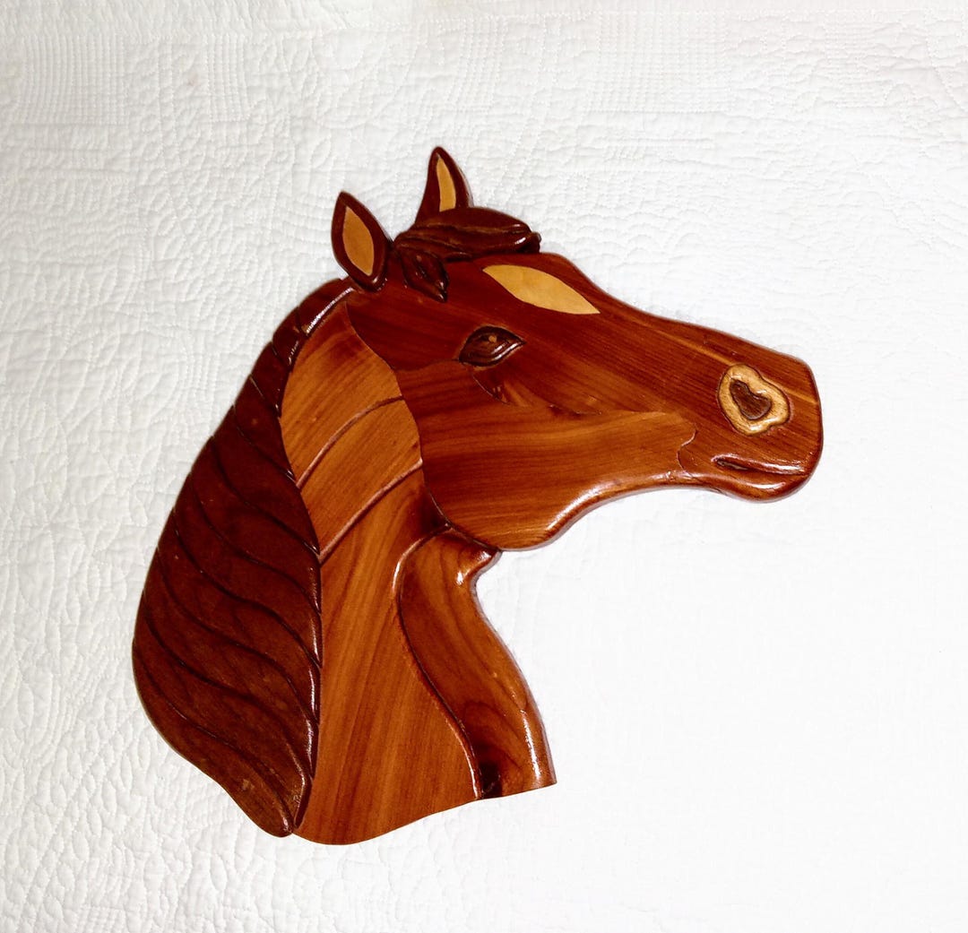 Intarsia Artwork of A Horse Head. 12 3/4" Tall and 12" Wide. an Early ...