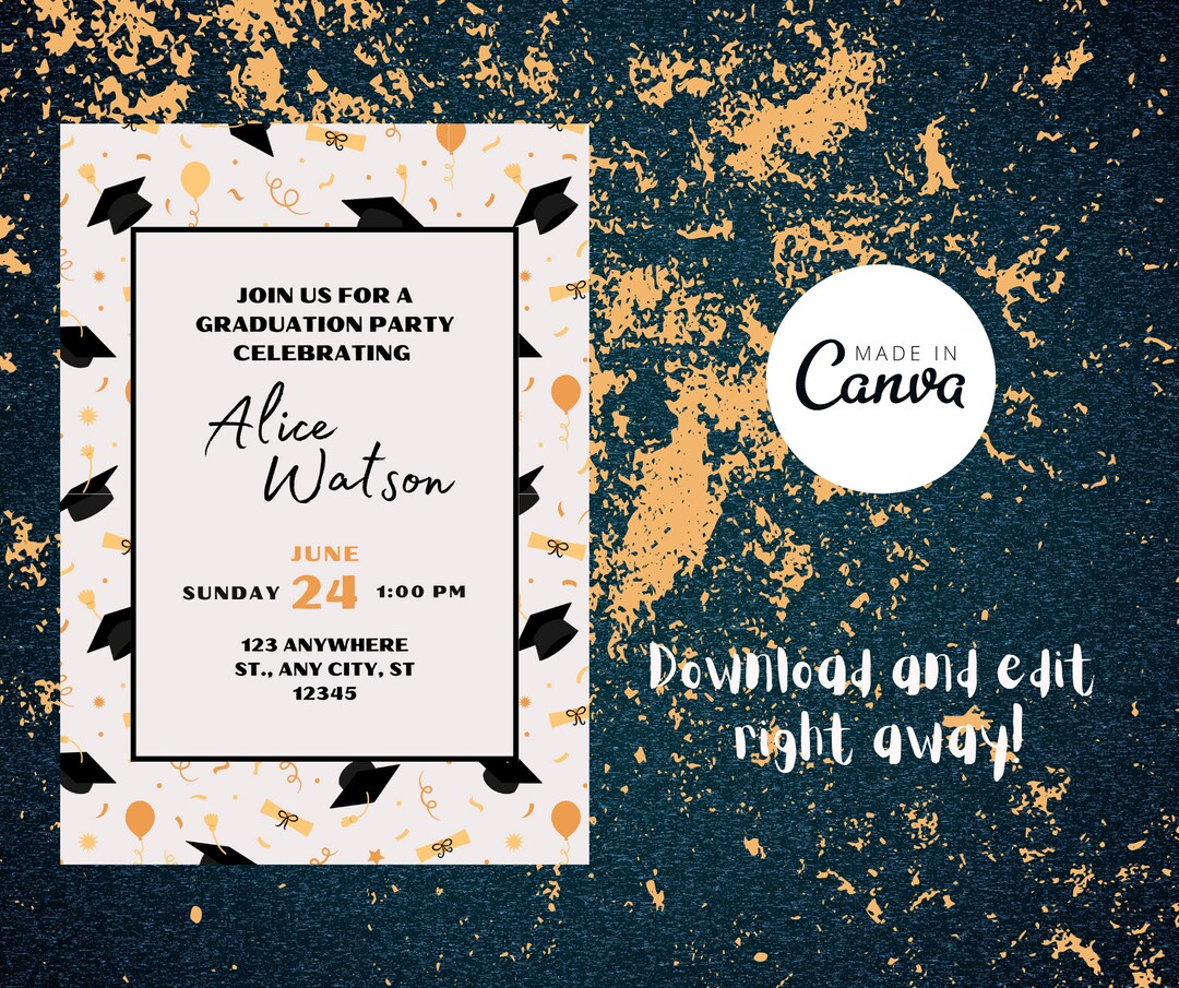 Simple Graduation Hat Border Party Invitations - Etsy