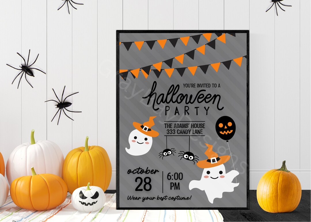 Cute Halloween Party Invitation - Kids Party, Costume Party - Fully ...