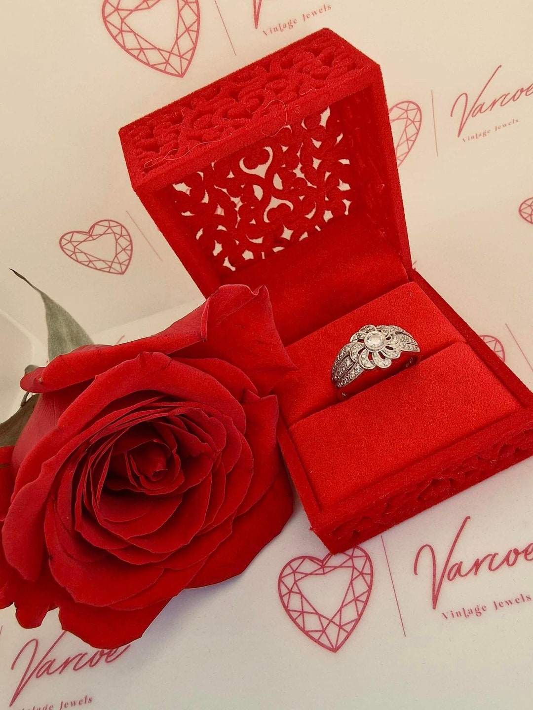 18ct White Gold Art Deco Style Diamond Flower Head Ring - Etsy UK