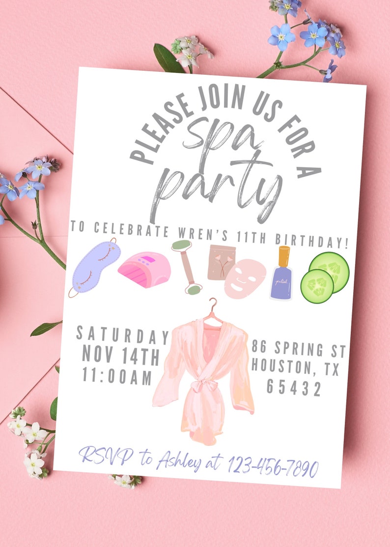 Spa Party Birthday Invitation Canva Editable Digital Download Template ...