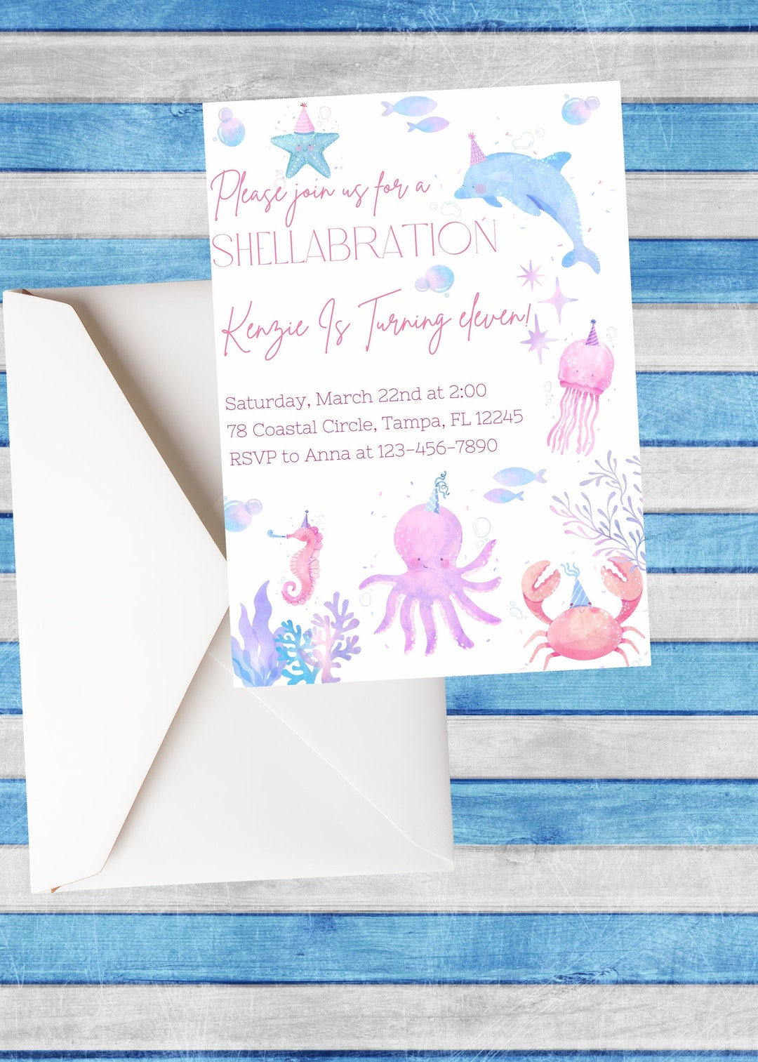 Shellabration Party Birthday Invitation Canva Editable Digital Download ...