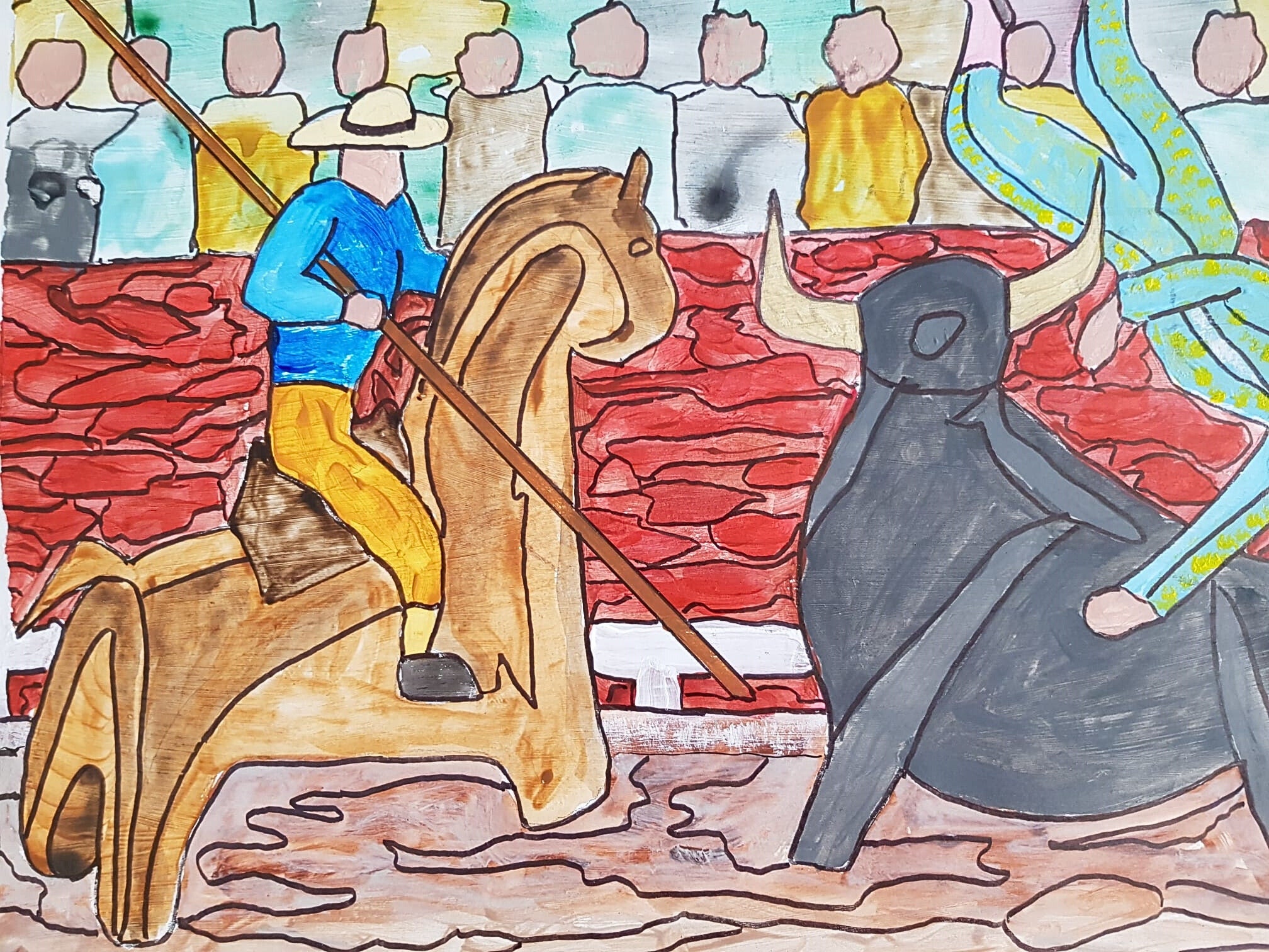 San Fermin III. Bull Goring, Acrylic on Paper, Unique Painting ...