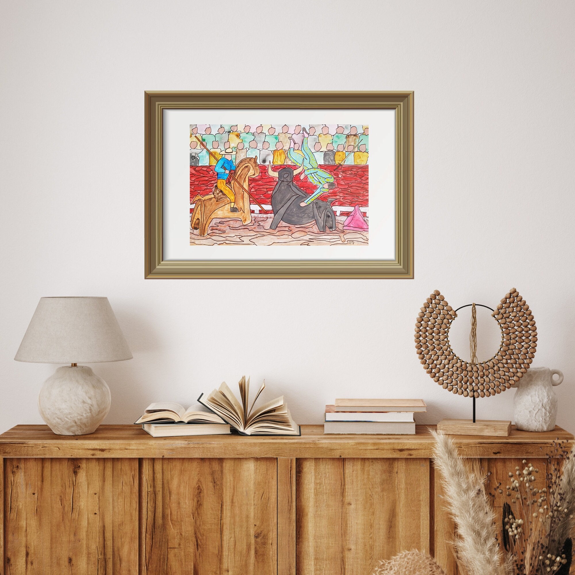 San Fermin III. Bull Goring, Acrylic on Paper, Unique Painting ...