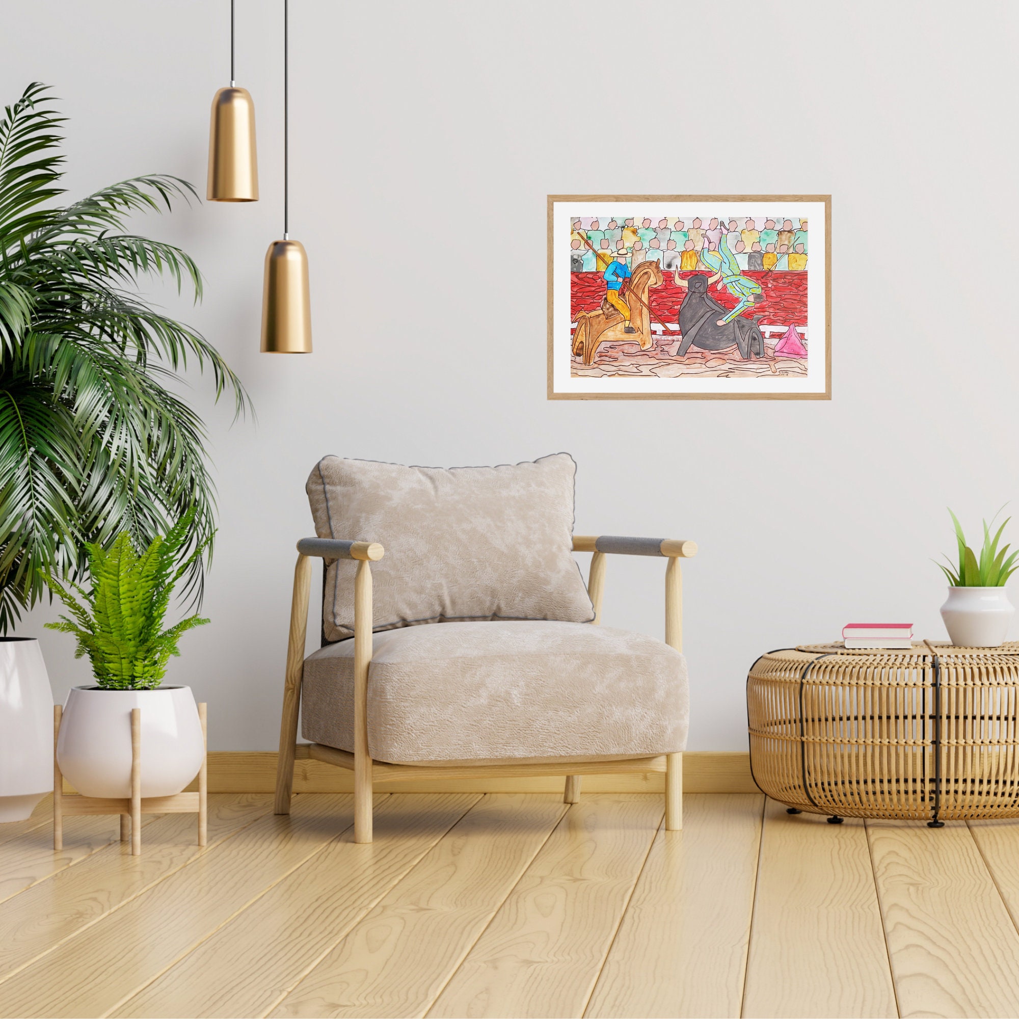 San Fermin III. Bull Goring, Acrylic on Paper, Unique Painting ...