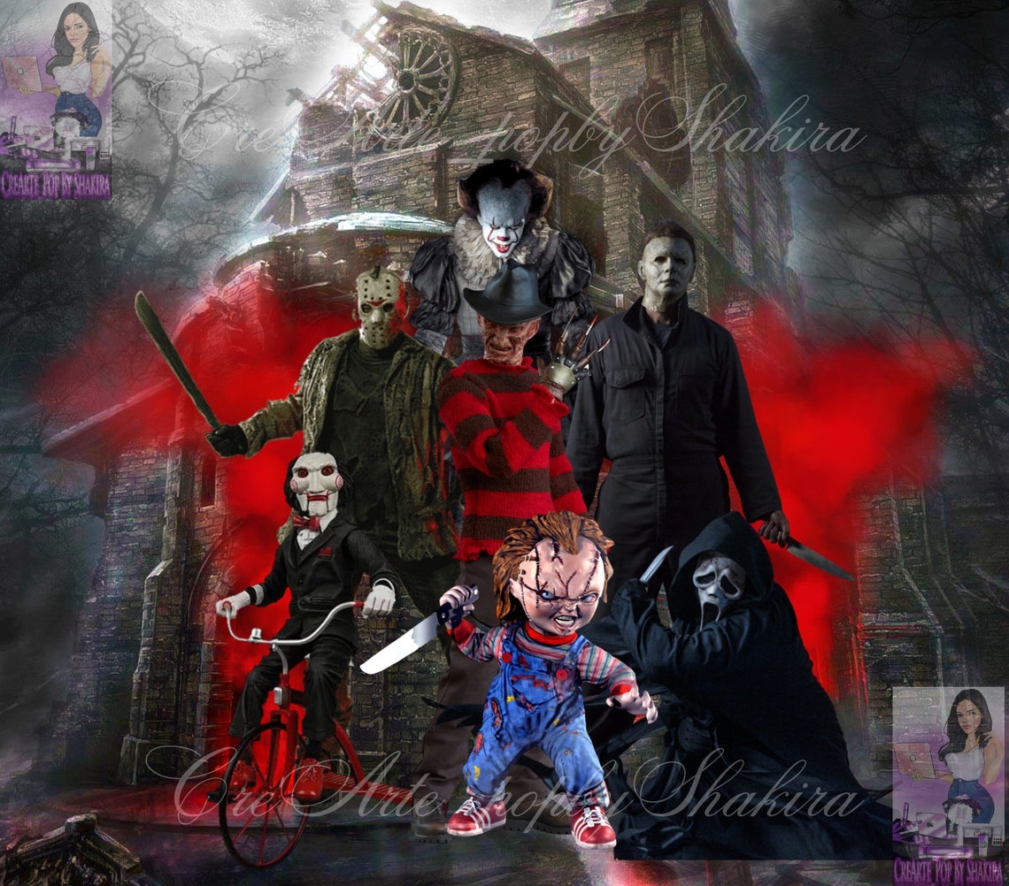 Halloween Digital Wrap, Horror Movie Characters Wrap, Horror Characters ...