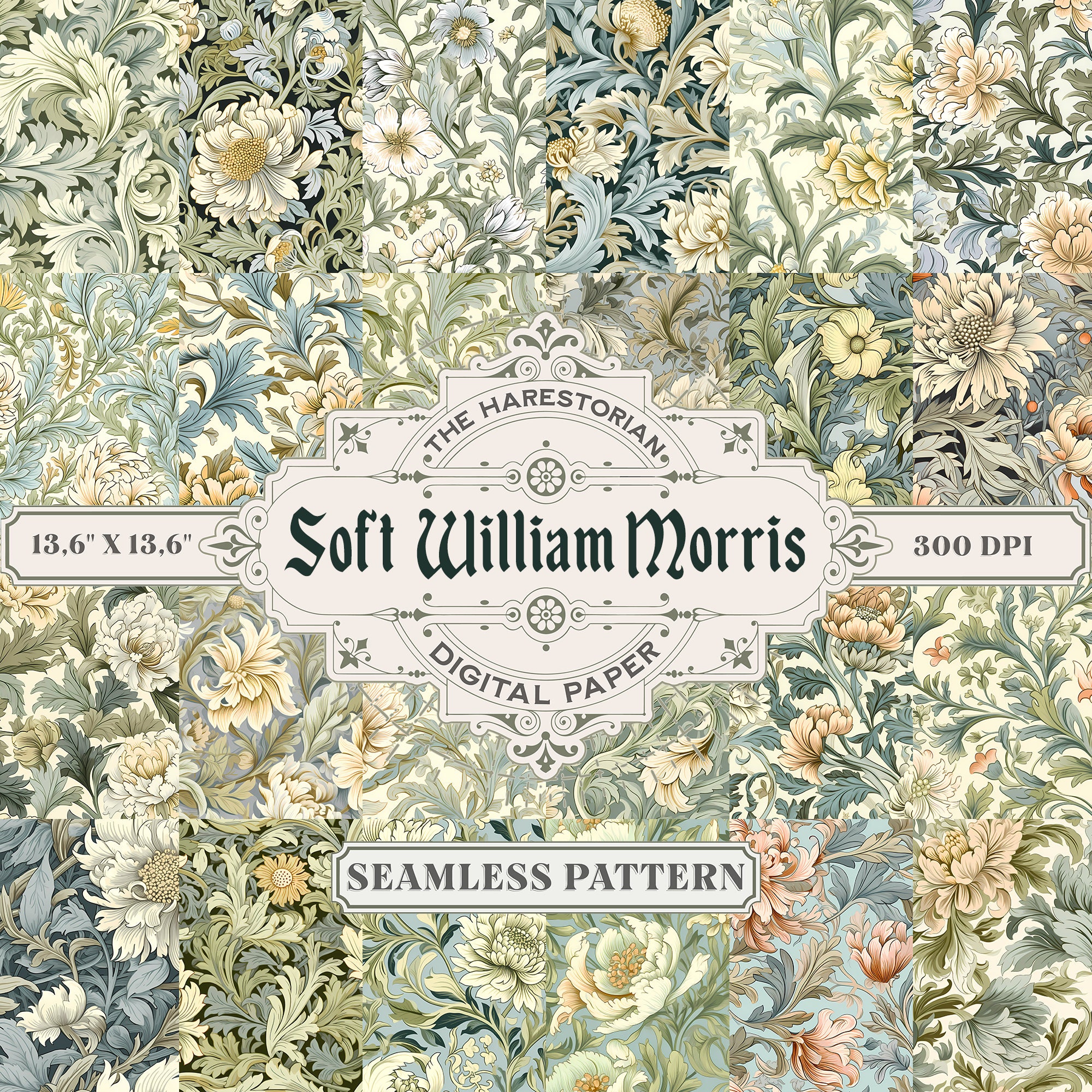 Soft William Morris (set of 24), English Victorian Pattern, Digital Art ...