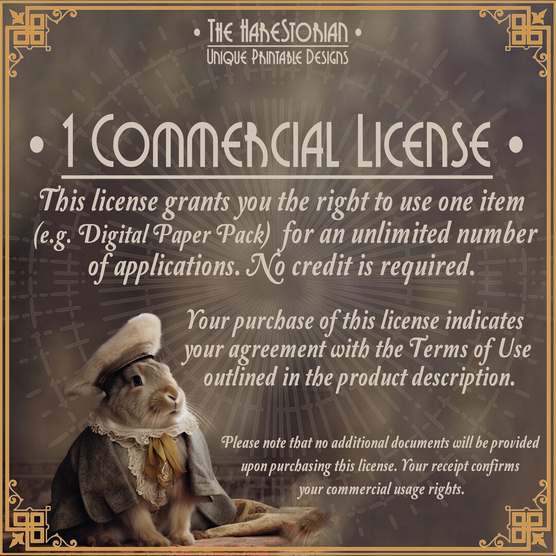 Commercial License, Unlimited Permission License for ONE ITEM, Digital ...