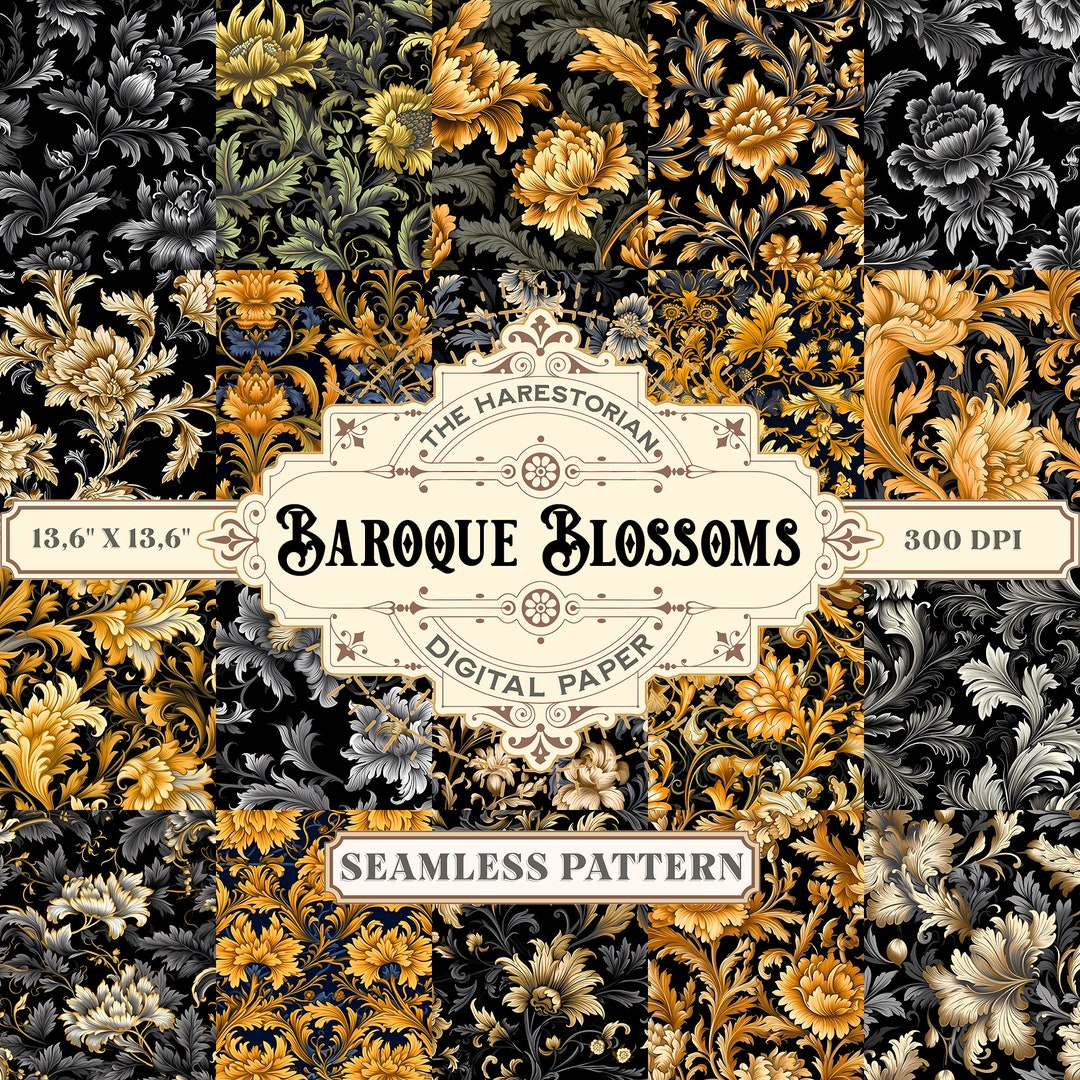 Baroque Blossoms (set of 20), Renaissance Flowers Wallpaper, Digital ...