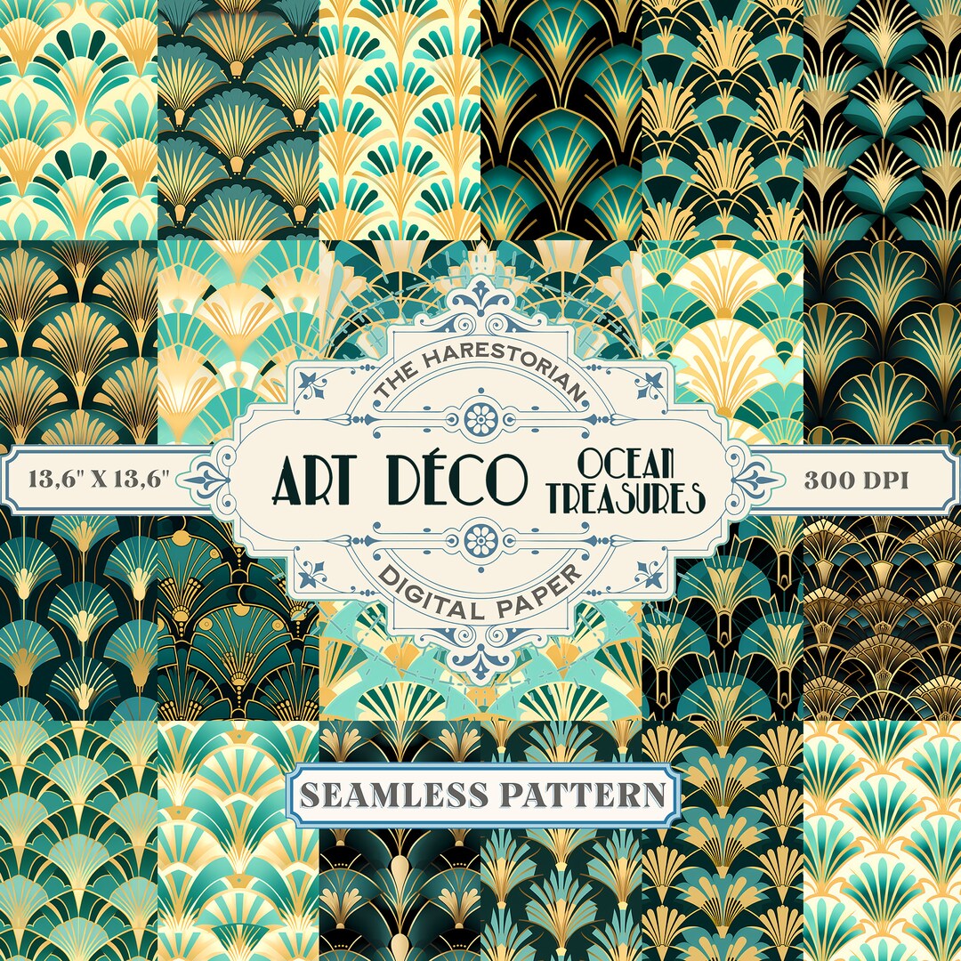 Art Déco Ocean Treasures (set of 22), Digital Art, Instant Download ...