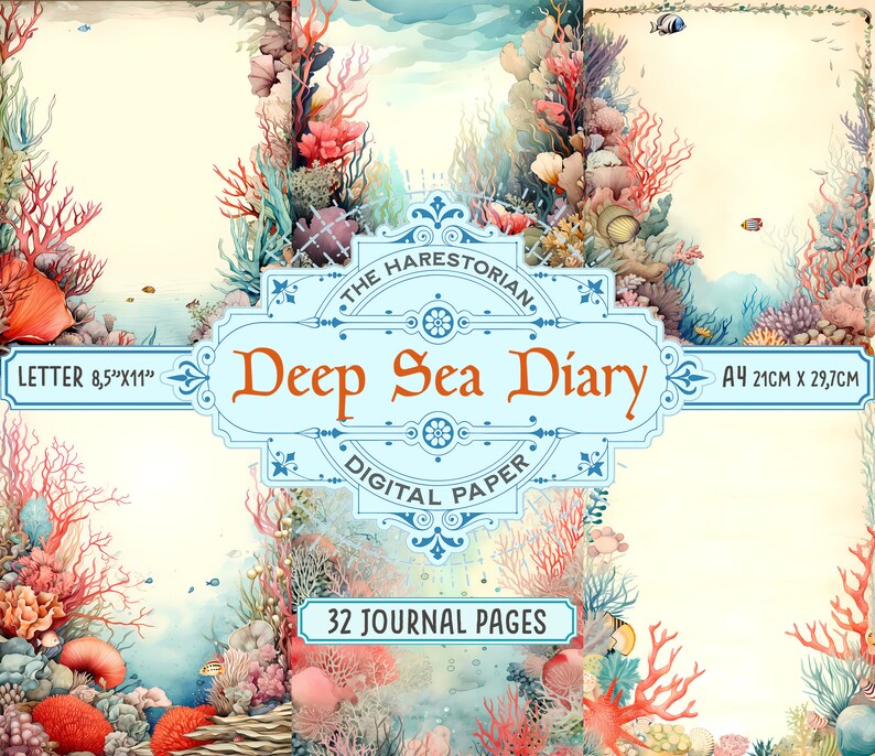 Deep Sea Diary (set of 25), Junk Journal Pages, Letter & A4 Format ...