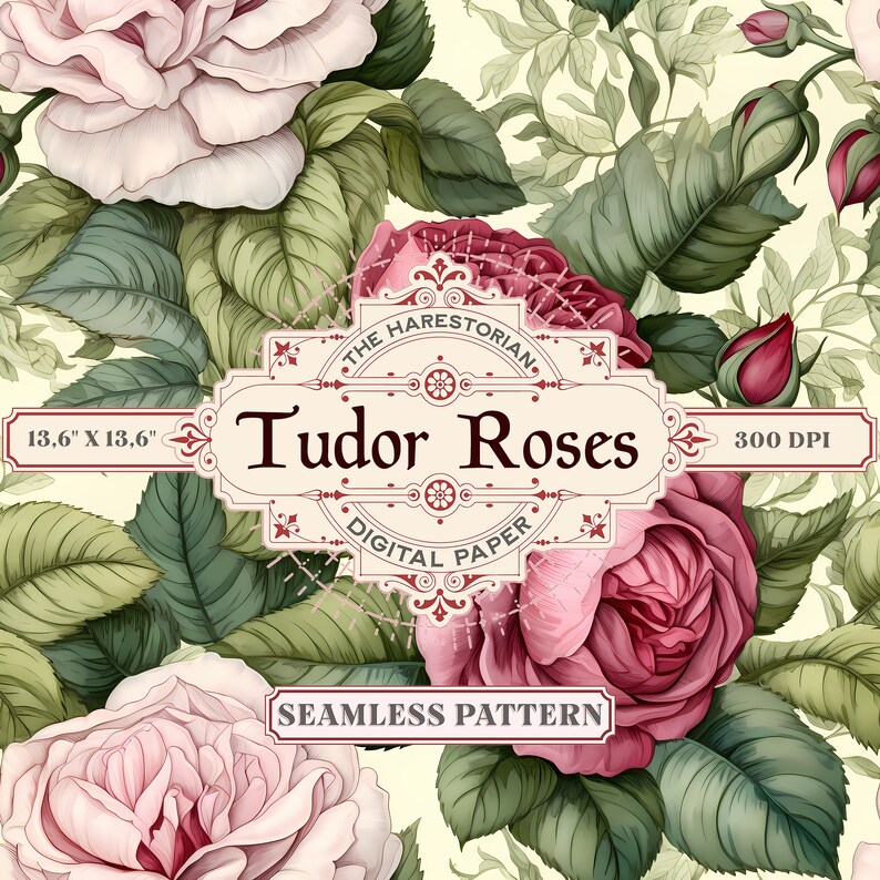 Tudor Roses (set of 20), English Rose Pattern, Elizabethan Era, Digital ...