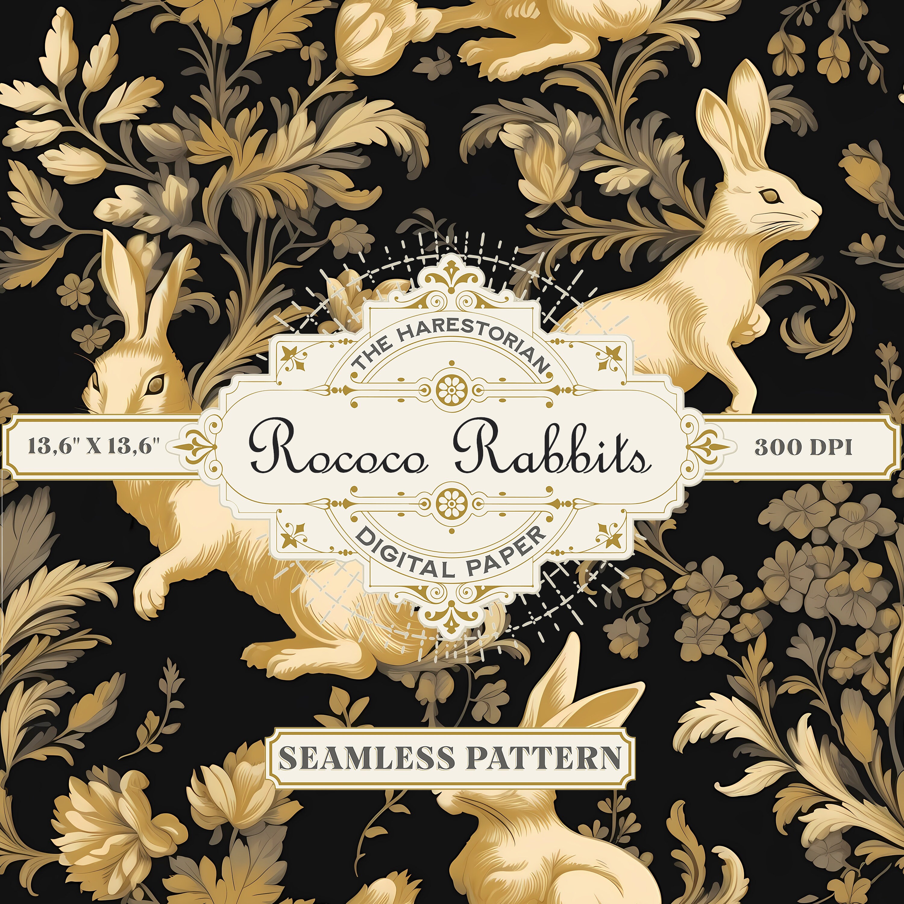 Rococo Rabbits set of 12 Vintage Bunny Wallpaper Digital - Etsy