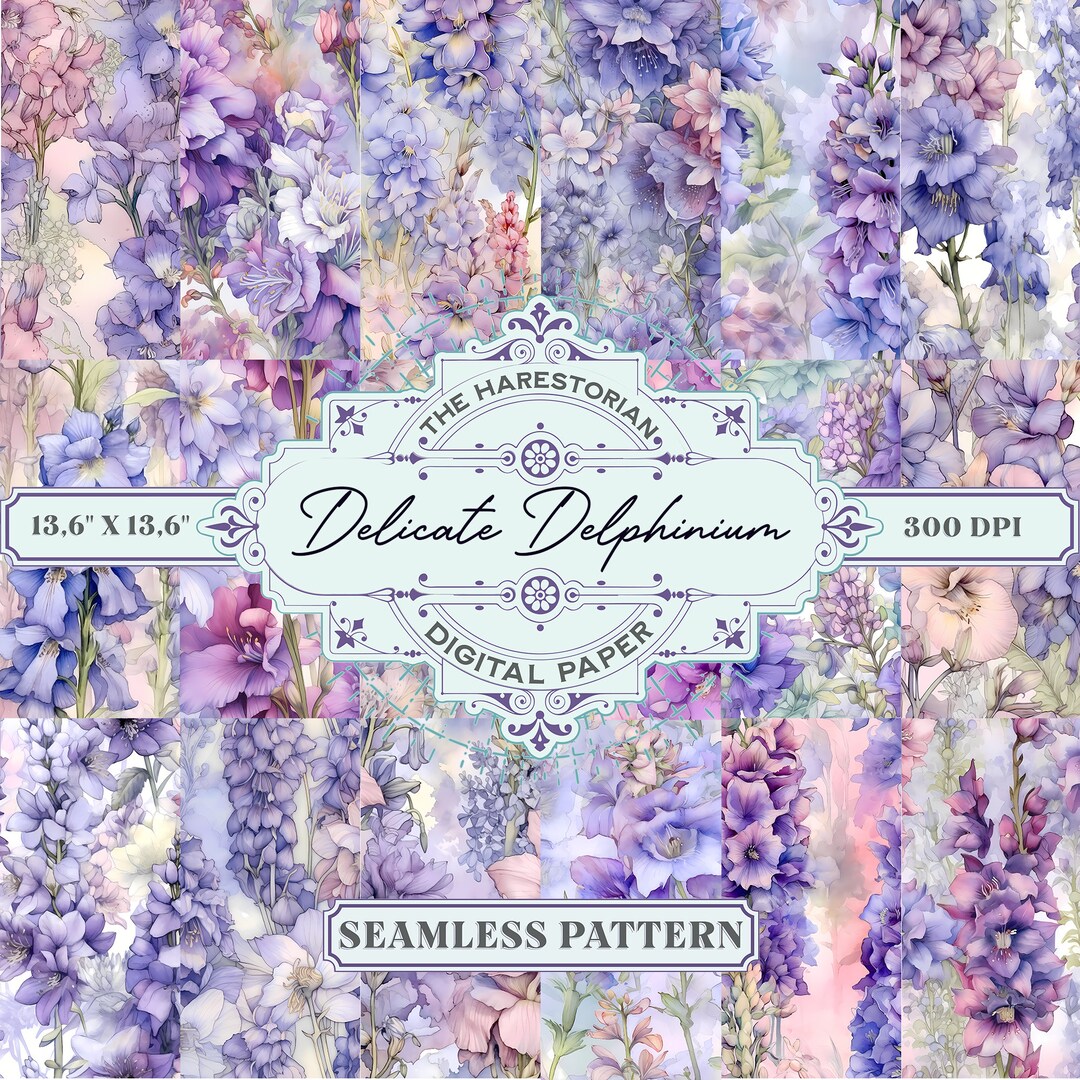 Delicate Delphinium set of 18, Magical Flowers, Watercolor, Digital Art ...
