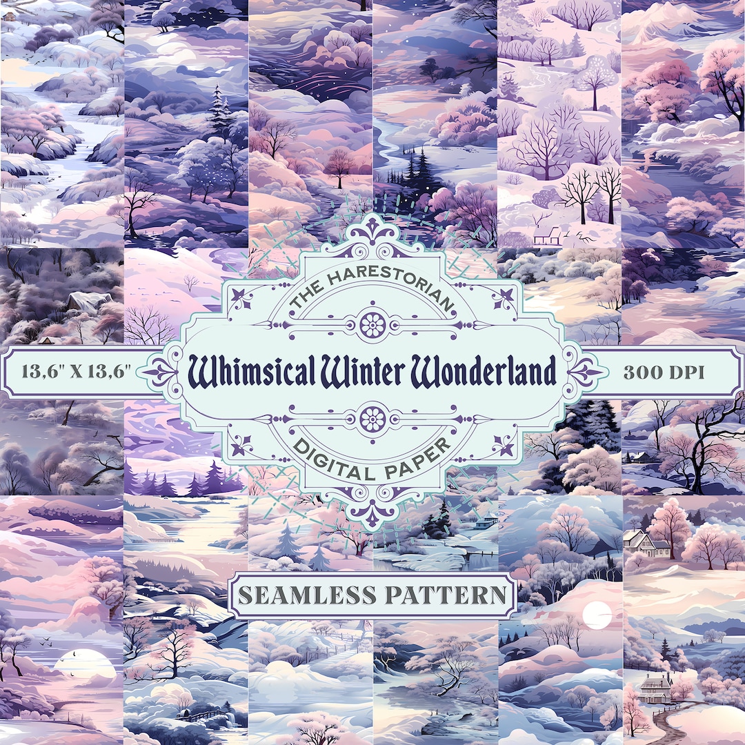 Whimsical Winter Wonderland (set of 18), Christmas Pastel Snow Pattern ...