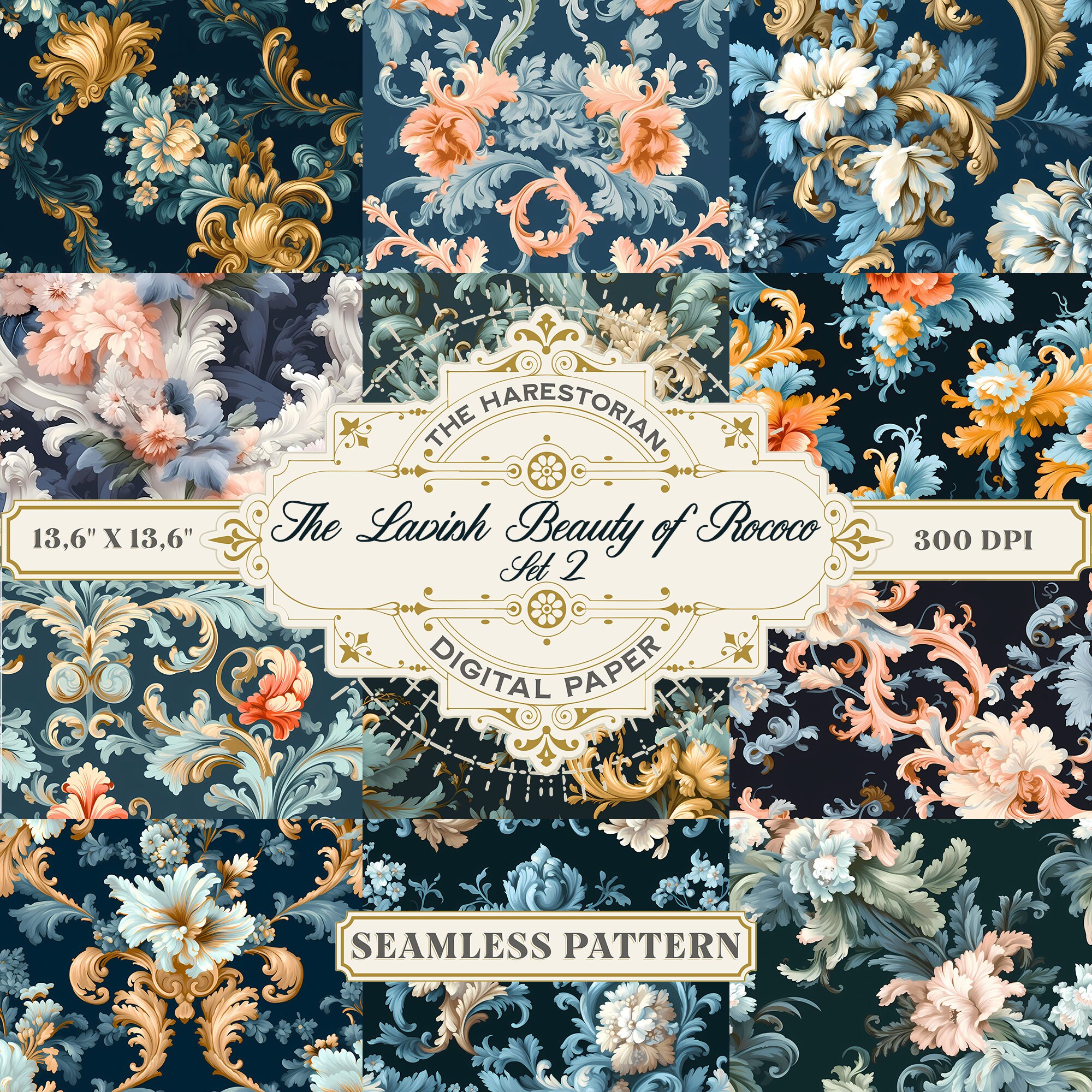 The Lavish Beauty of Rococo (set of 12), Digital Art, Instant Download ...