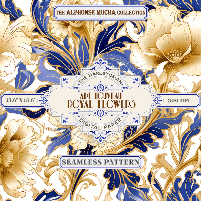 Art Nouveau Royal Flowers (set of 23), Alphonse Mucha, Digital Art ...