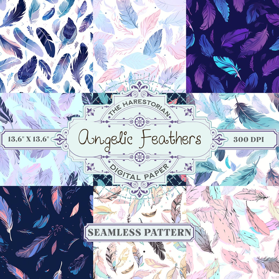 Angelic Feathers set of 9, Wallpaper, Digital Art, Instant Download ...