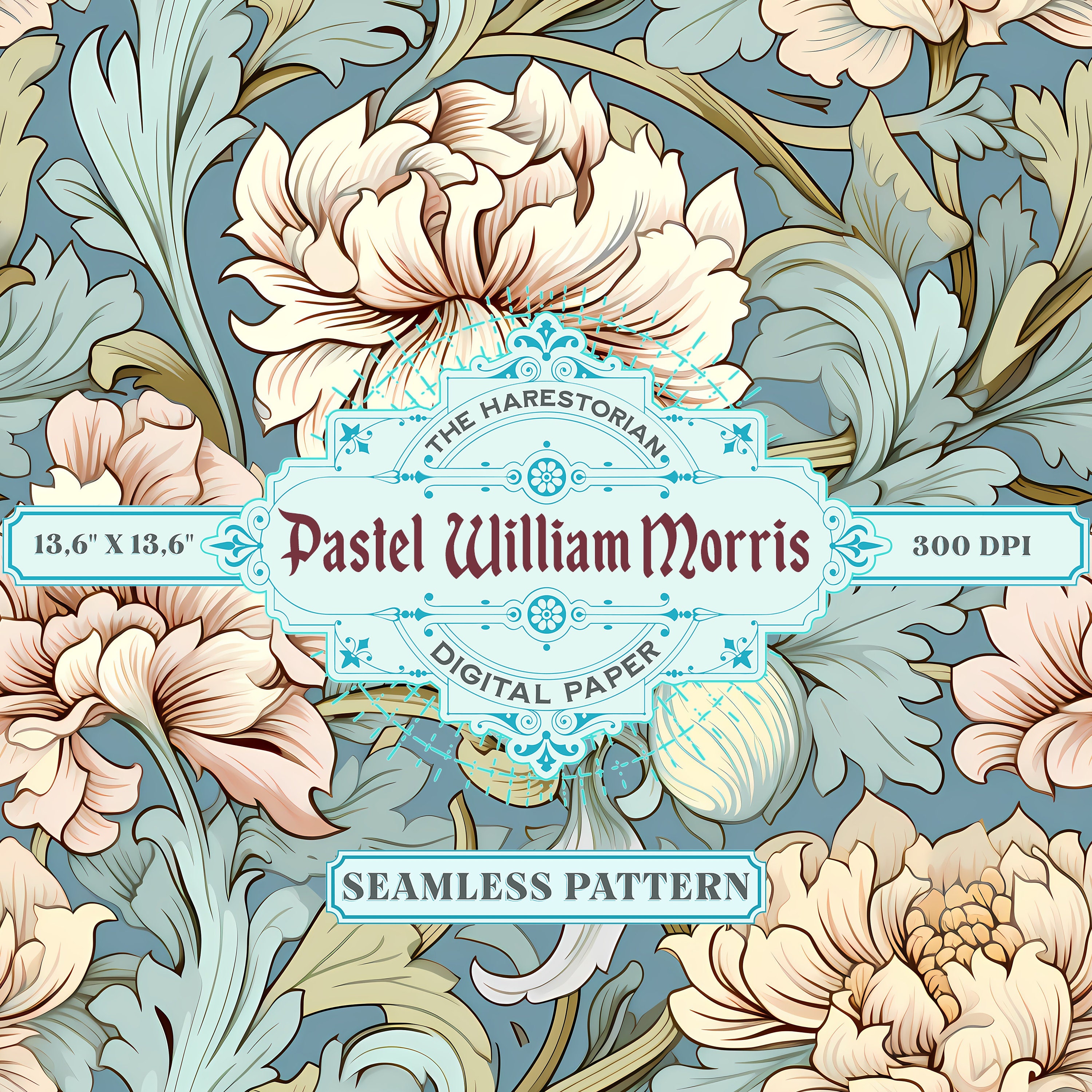 Pastel William Morris set of 19, English Victorian, Digital Art ...