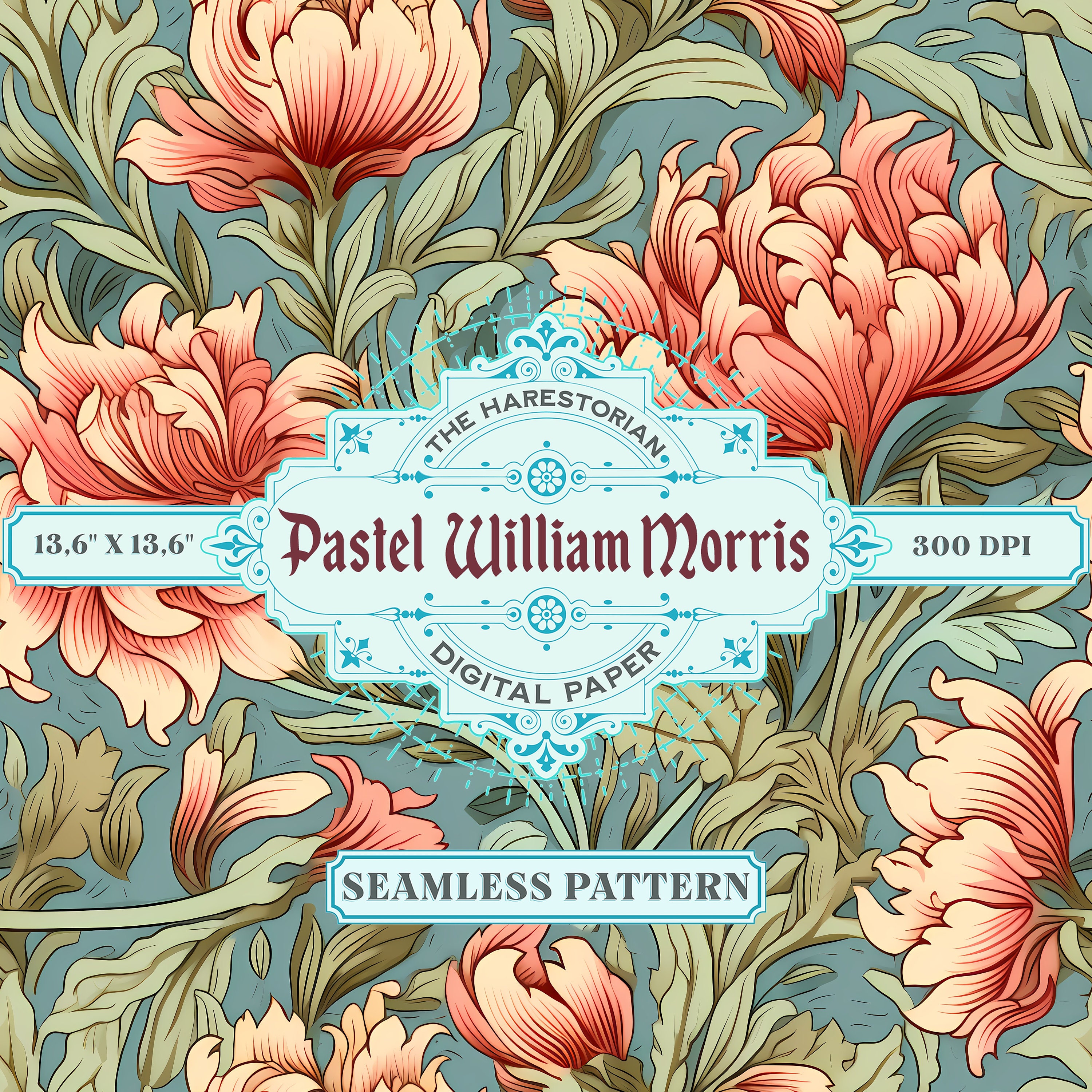 Pastel William Morris set of 19, English Victorian, Digital Art ...