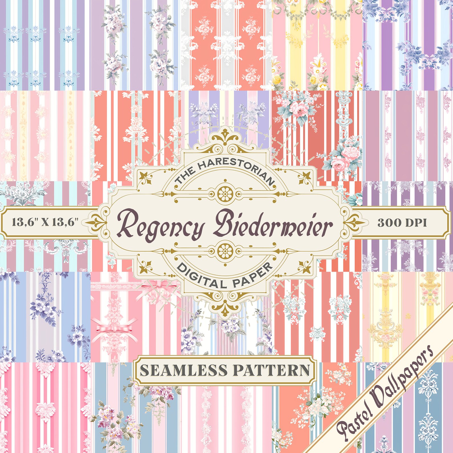 Regency Biedermeier (set of 50), PASTEL Vintage Wallpaper, Digital Art ...