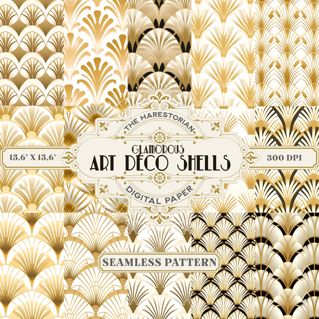 Glamorous Art Déco Shells (set of 15), Digital Art, Instant Download ...