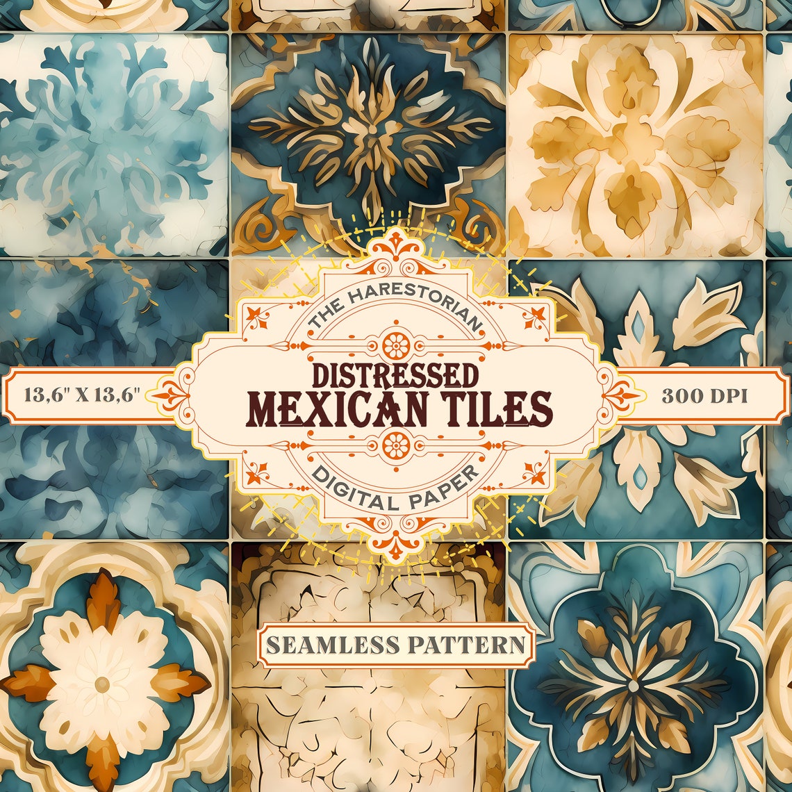 Distressed Mexican Tiles (set of 20), Digital Art, Instant Download ...