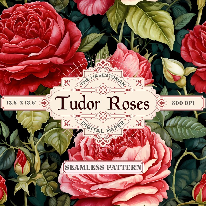Tudor Roses (set of 20), English Rose Pattern, Elizabethan Era, Digital ...