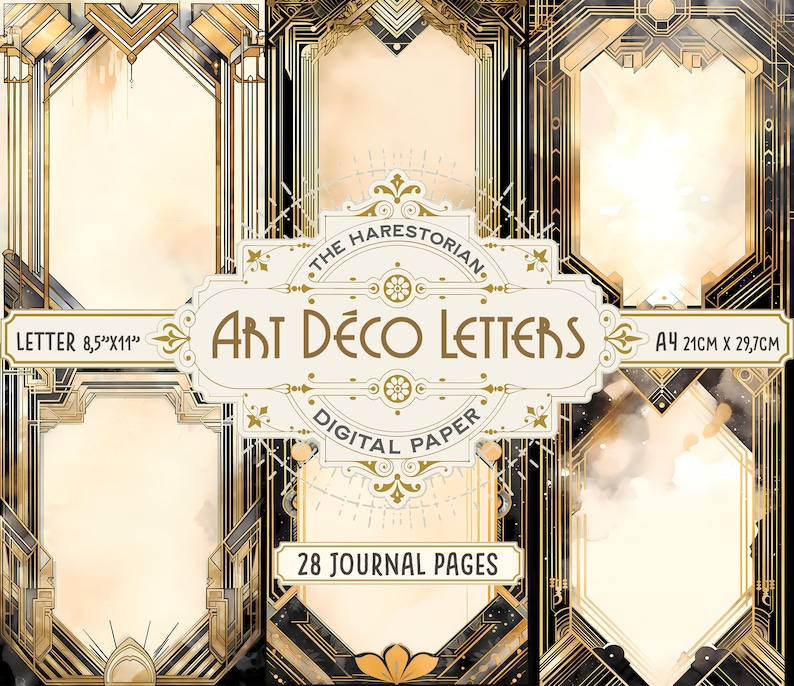 Art Déco Letters set of 28, Art Deco Junk Journal Pages in Letter & A4 ...